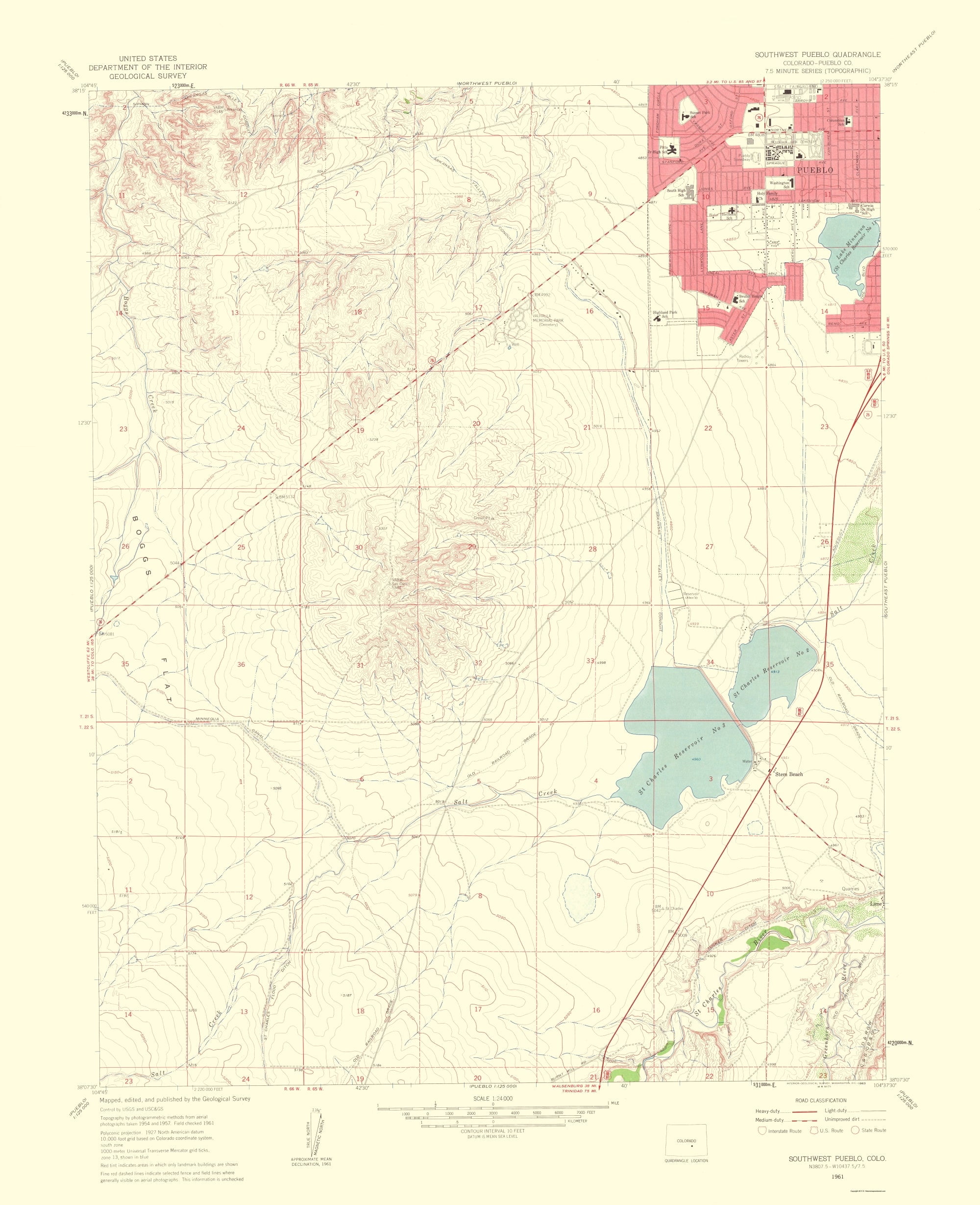 Topographical Map - Pueblo Southwest Colorado Quad - USGS 1963 - 23 x ...