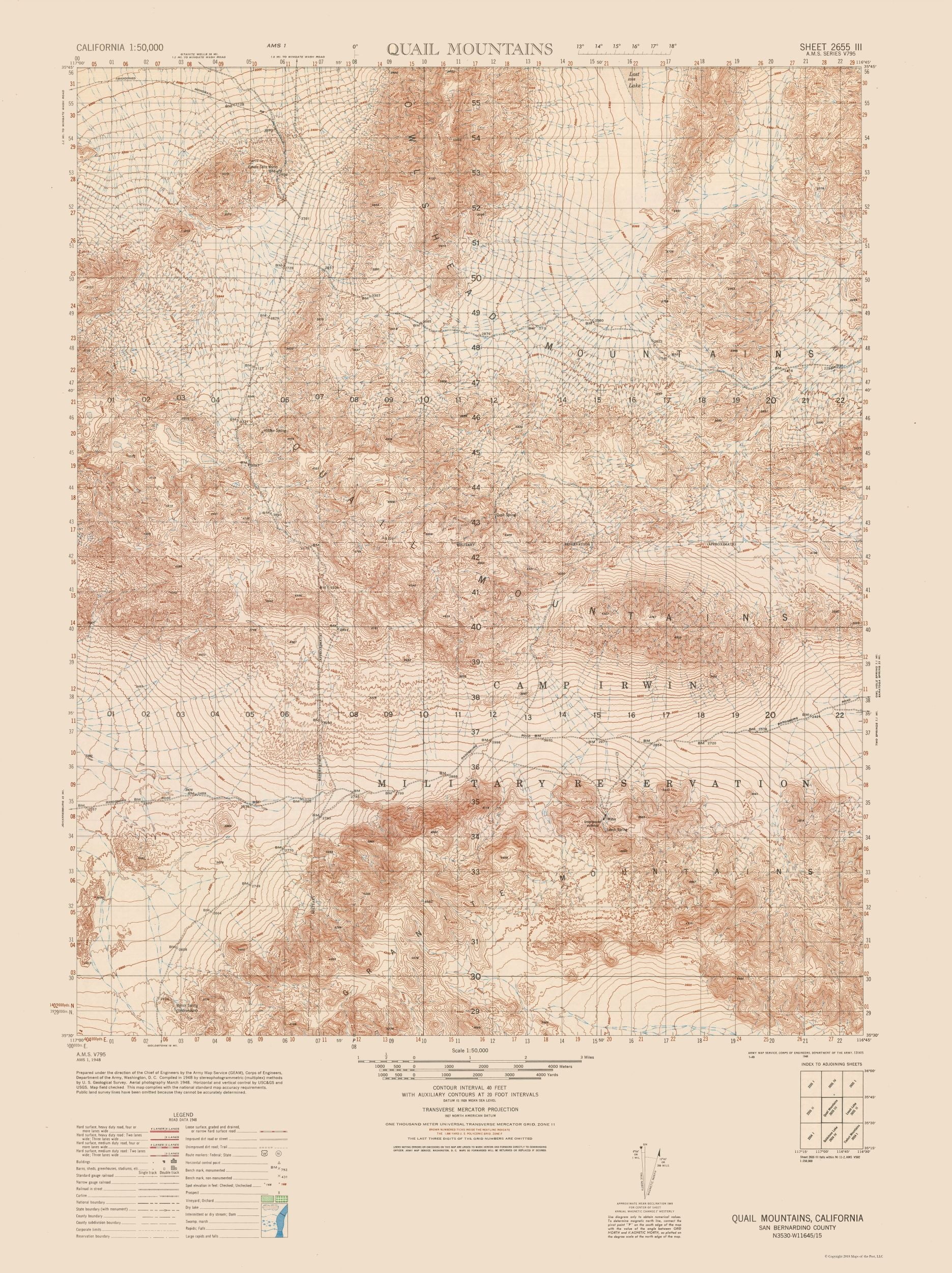 Topographical Map - Quail Mountains Sheet - US Army 1948 - 23 x 30.73 ...