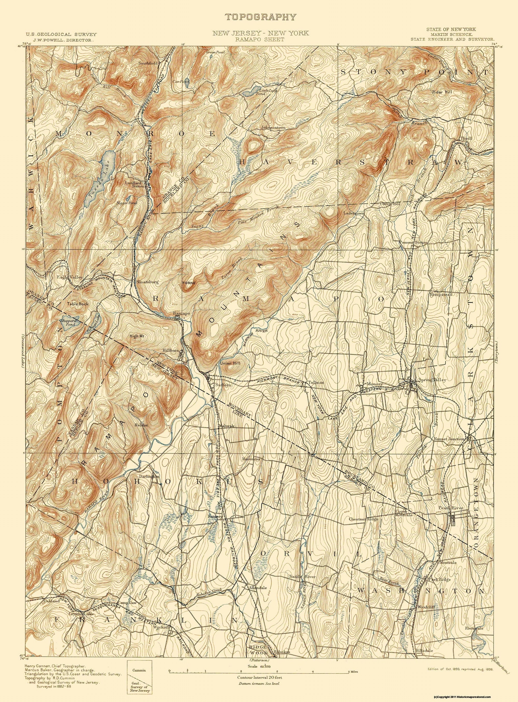 Topographical Map - Ramapo New York New Jersey Quad - USGS 1893 - 23 x ...