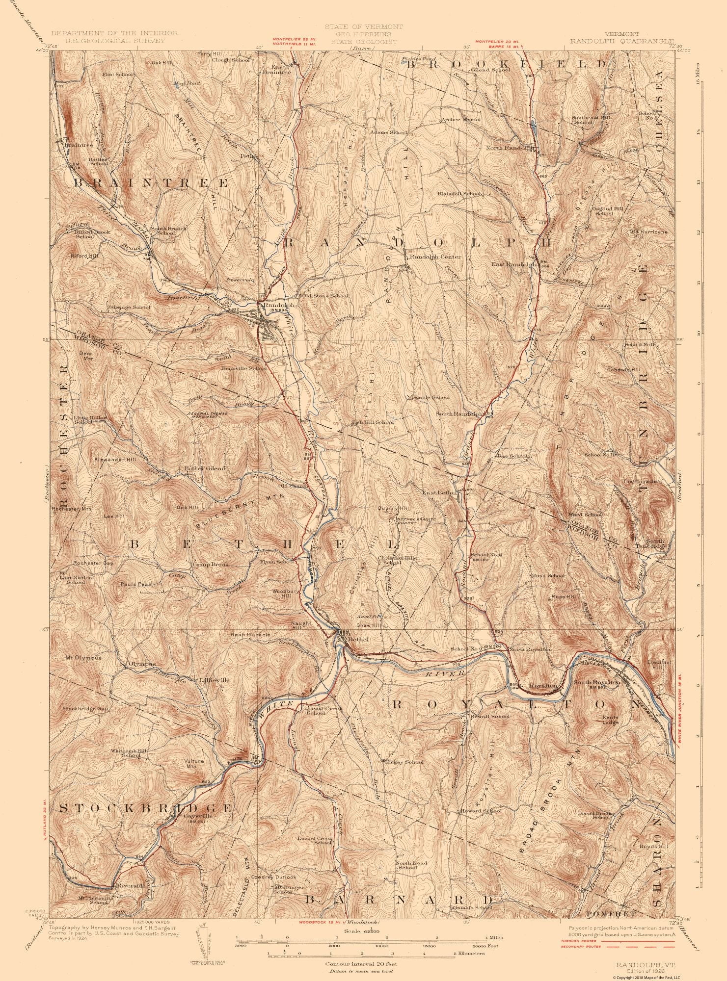 Topographical Map - Randolf Vermont Quad - USGS 1926 - 23 x 31.05 ...