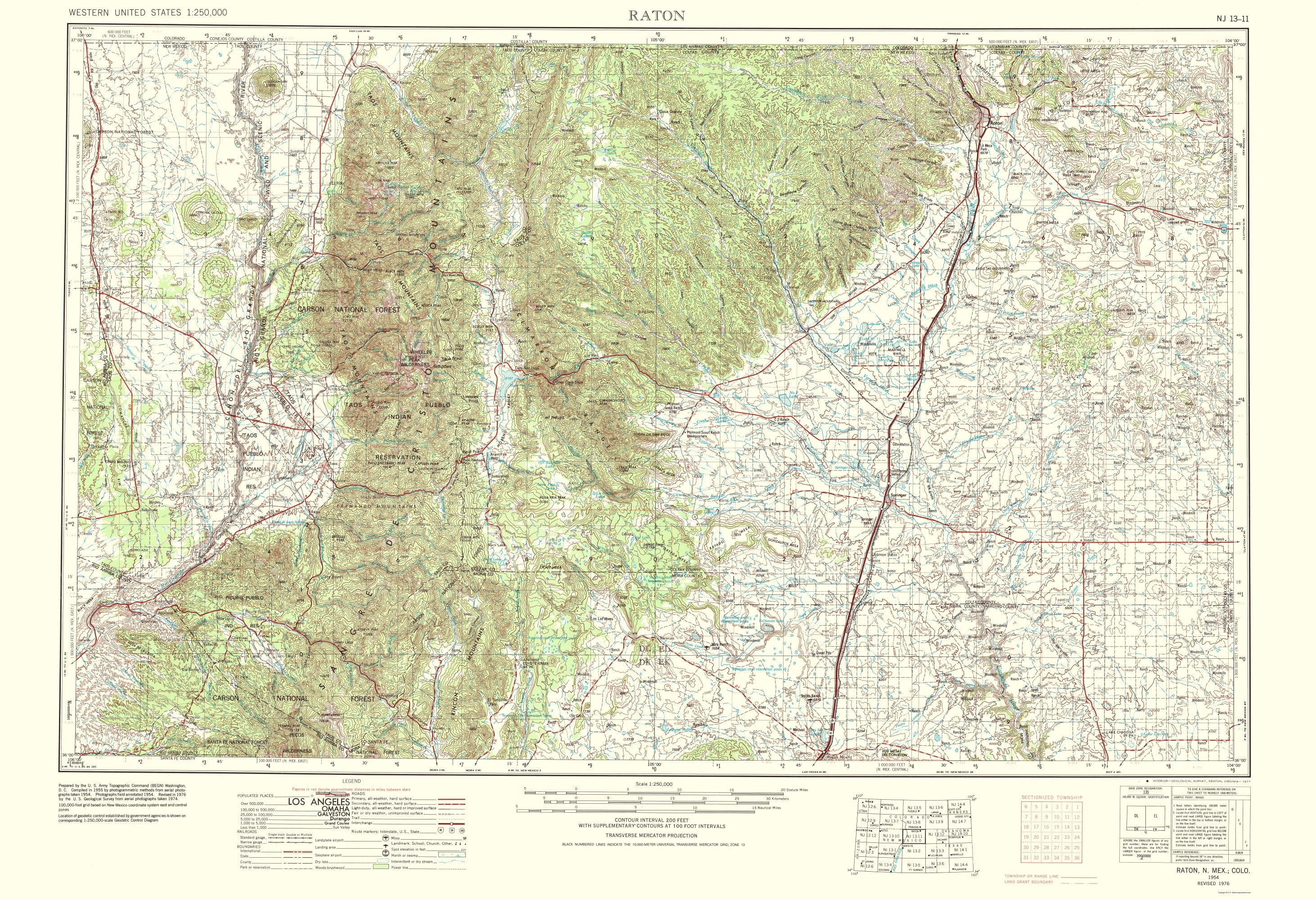 Topographical Map - Raton New Mexico Sheet - USGS 1977 - 23 x 33.63 ...