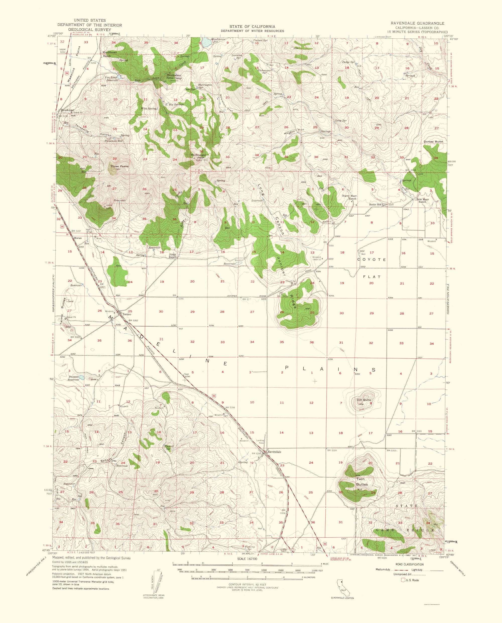 Topographical Map - Ravendale California Quad - USGS 1956 - 23 x 28.54 ...