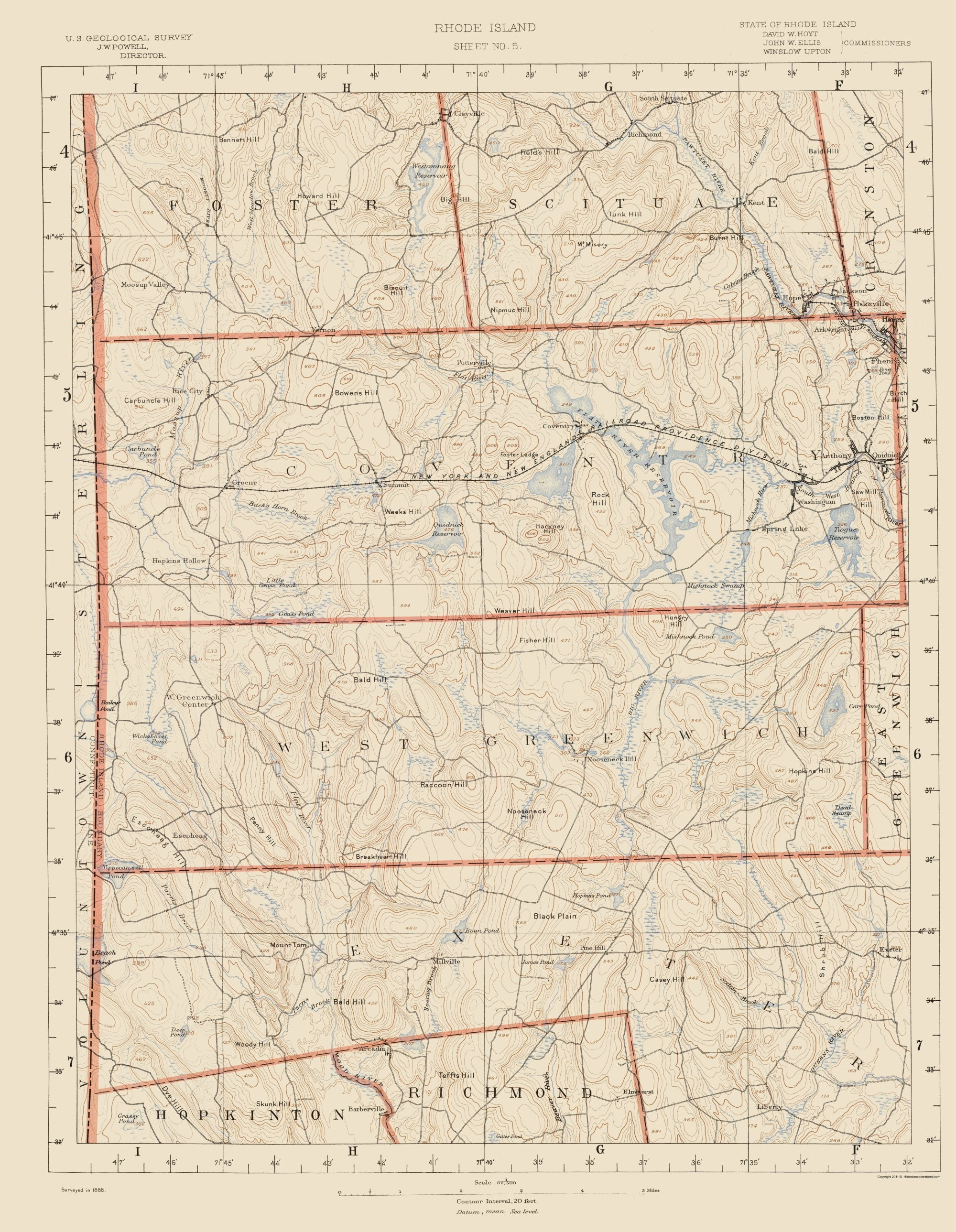 Topographical Map - Rhode Island Sheet 5 - USGS 1891 - 23 x 29.65 ...
