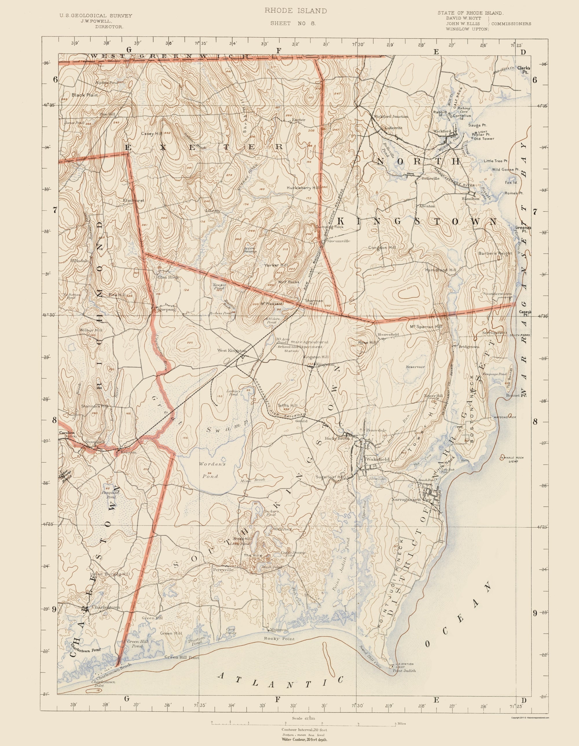 Topographical Map - Rhode Island Sheet 8 - USGS 1891 - 23 x 29.66 ...
