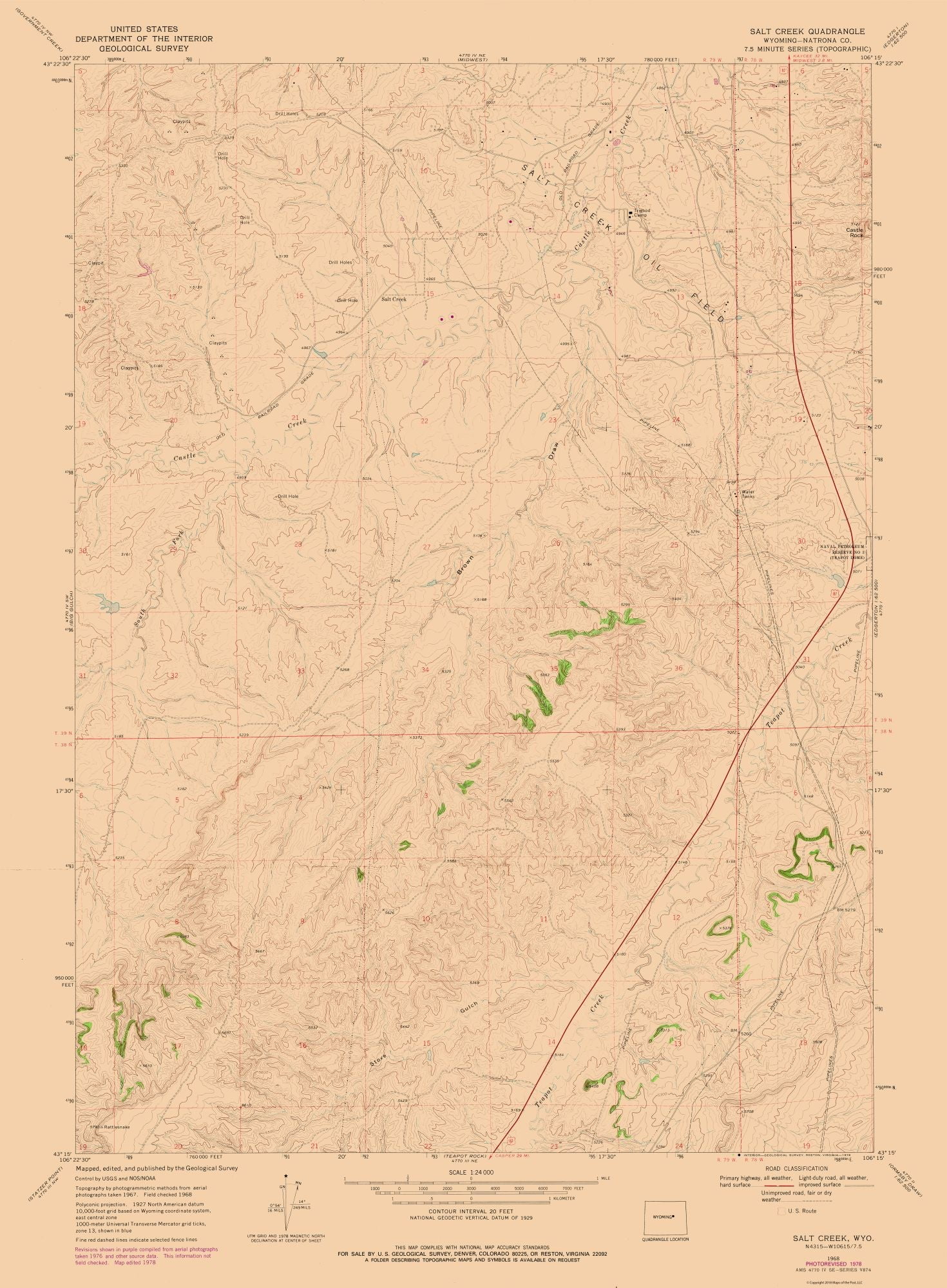 Topographical Map - Salt Creek Wyoming Quad - USGS 1968 - 23 x 31.30 ...