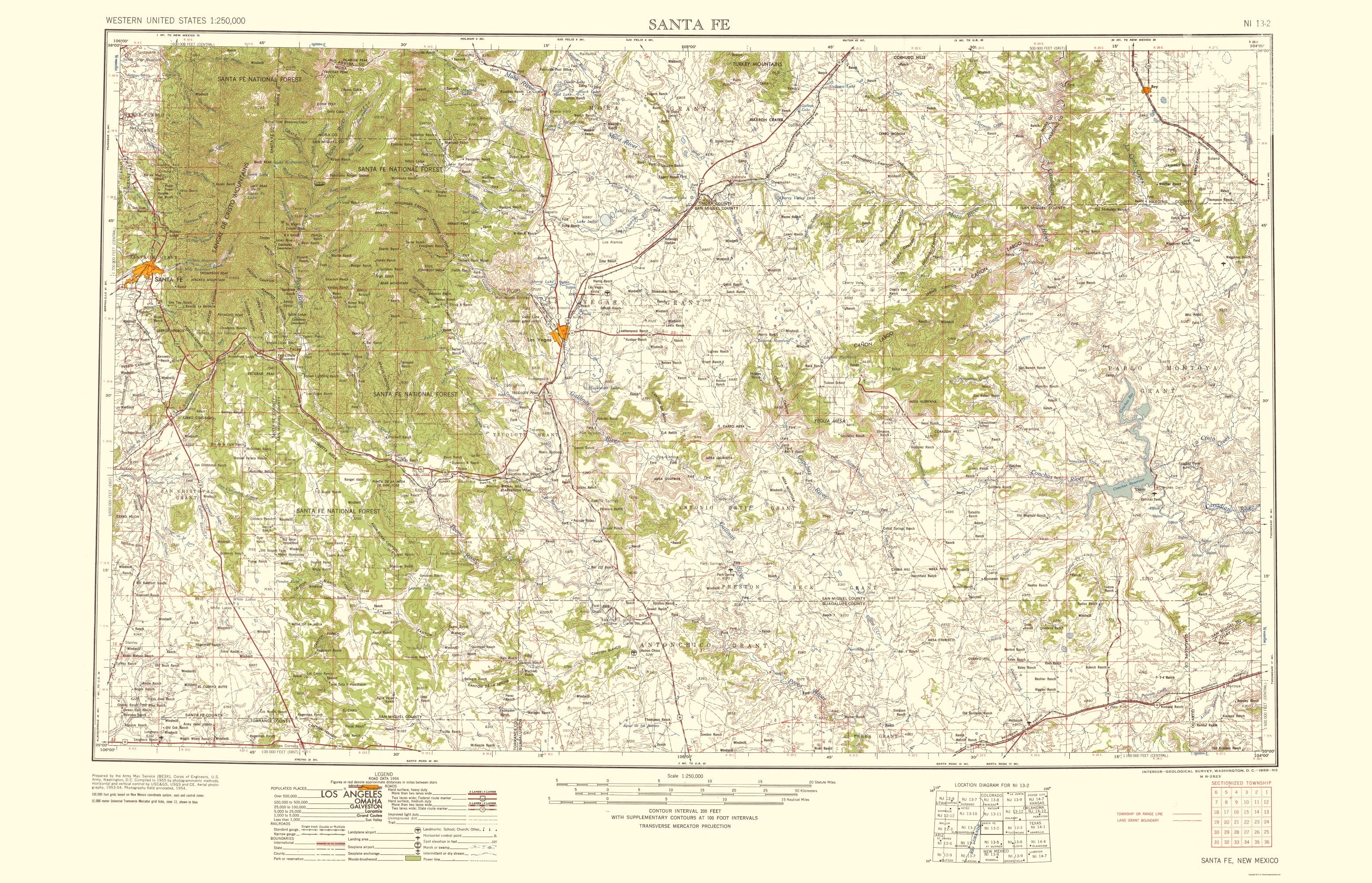 Topographical Map - Santa Fe New Mexico Quad - USGS 1958 - 23 x 35.70 ...