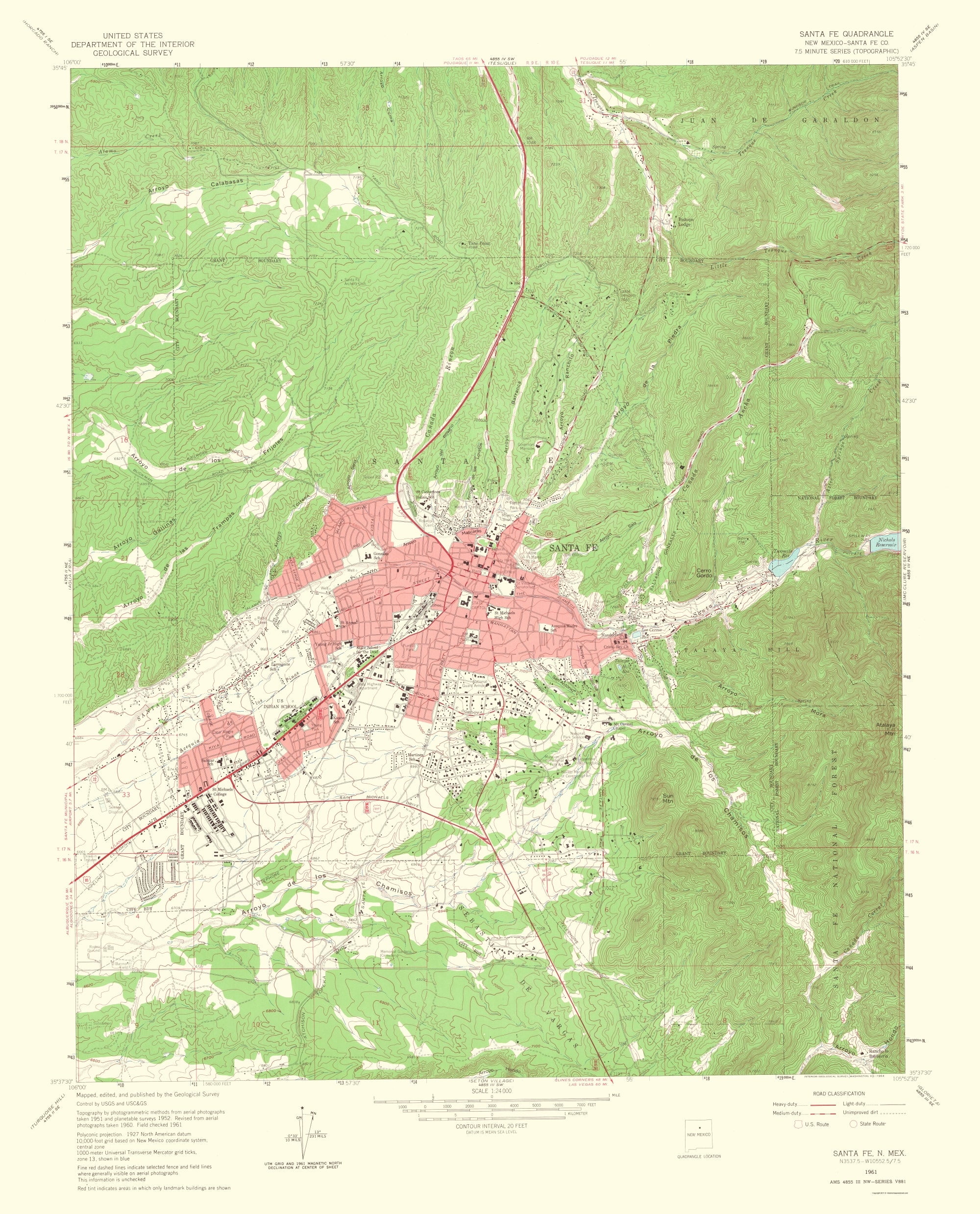 Topographical Map - Santa Fe New Mexico Quad - USGS 1964 - 23 x 28.48 ...