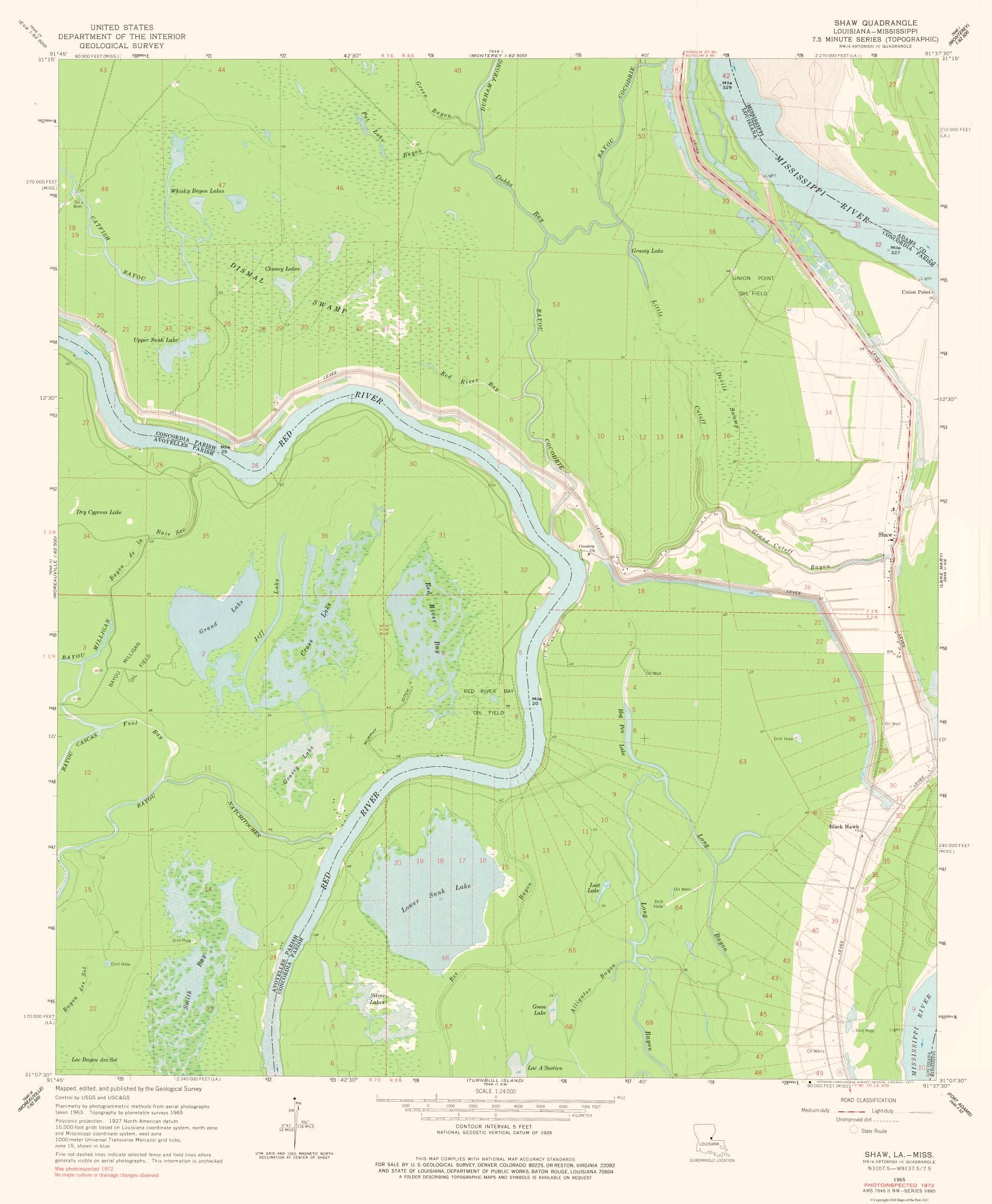Topographical Map - Shaw Mississippi Quad - USGS 1965 - 23 x 27.91 ...