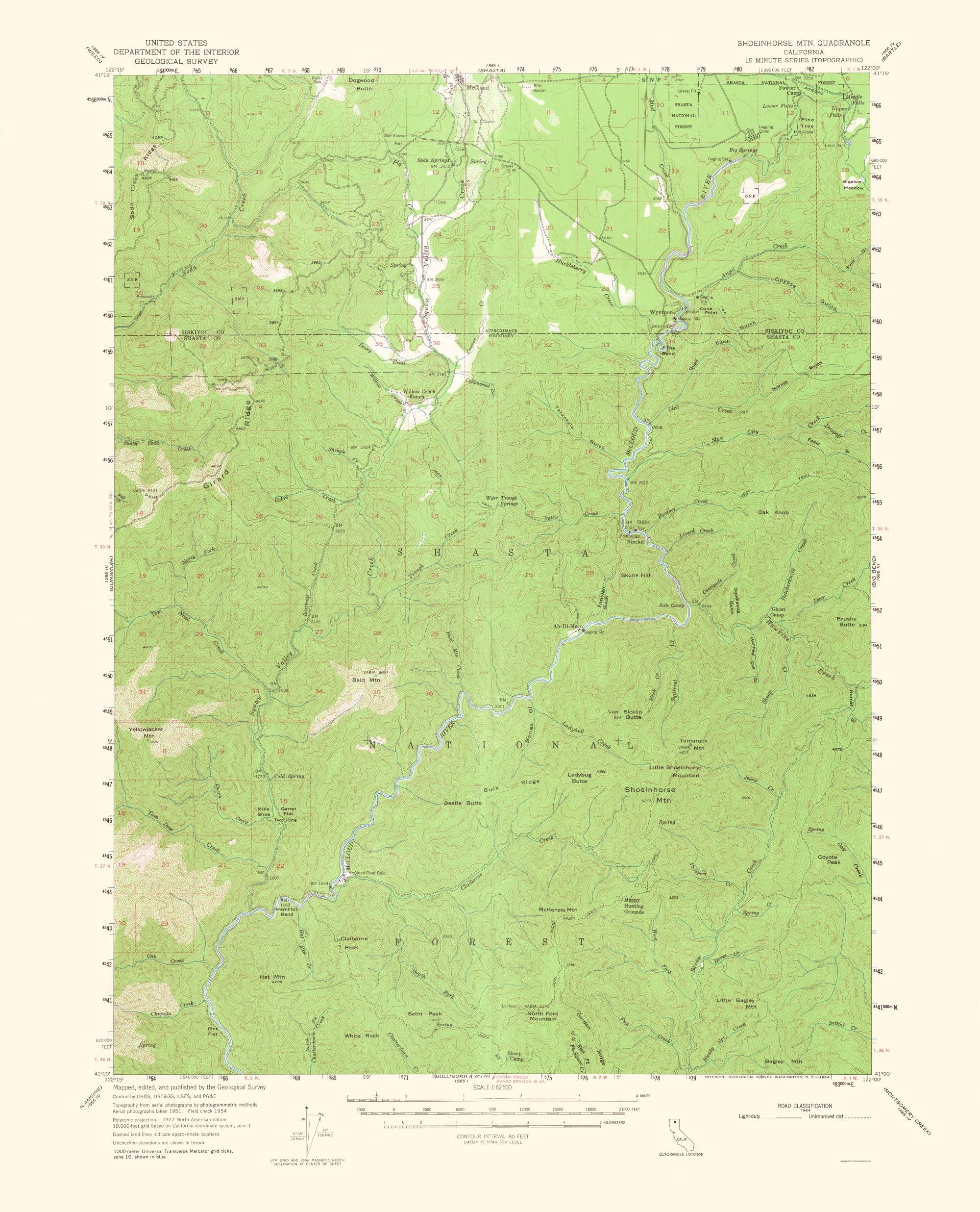 Topographical Map - Shoeinhorse Mountain California Quad - USGS 1964 ...
