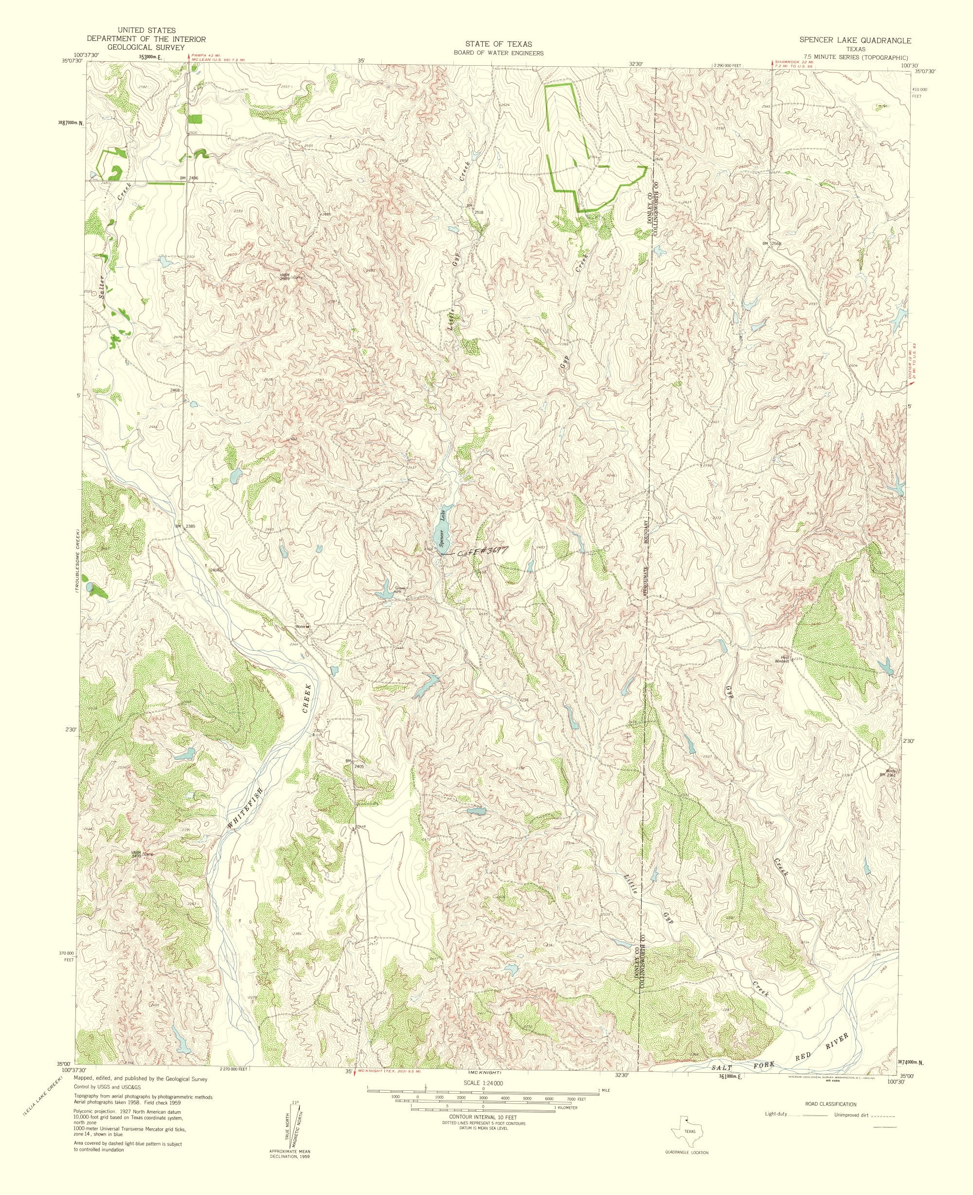 Topographical Map - Spencer Lake Texas Quad - USGS 1960 - 23 x 28.23 ...
