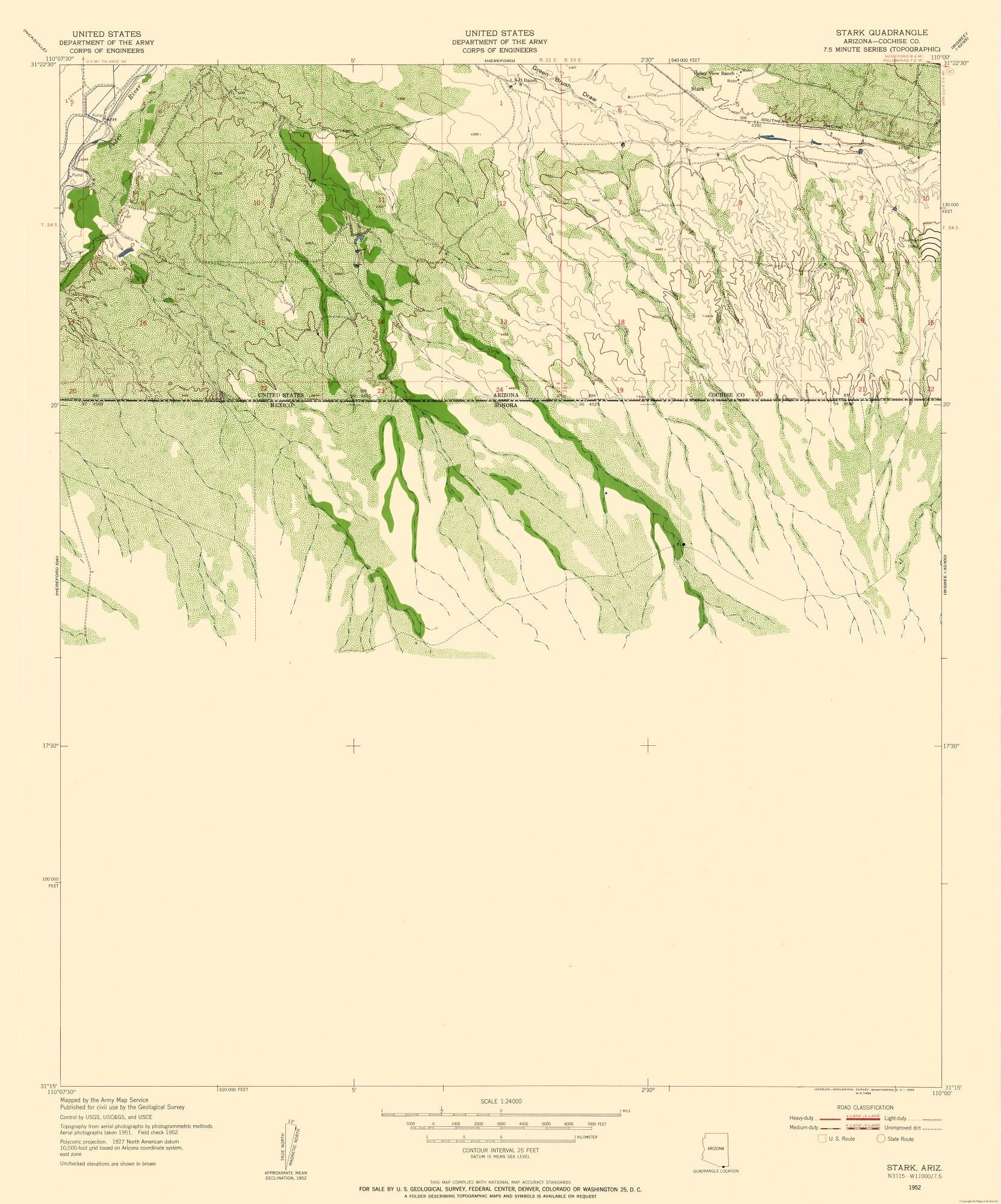 Topographical Map - Stark Arizona Quad - USGS 1952 - 23 x 27.67 ...
