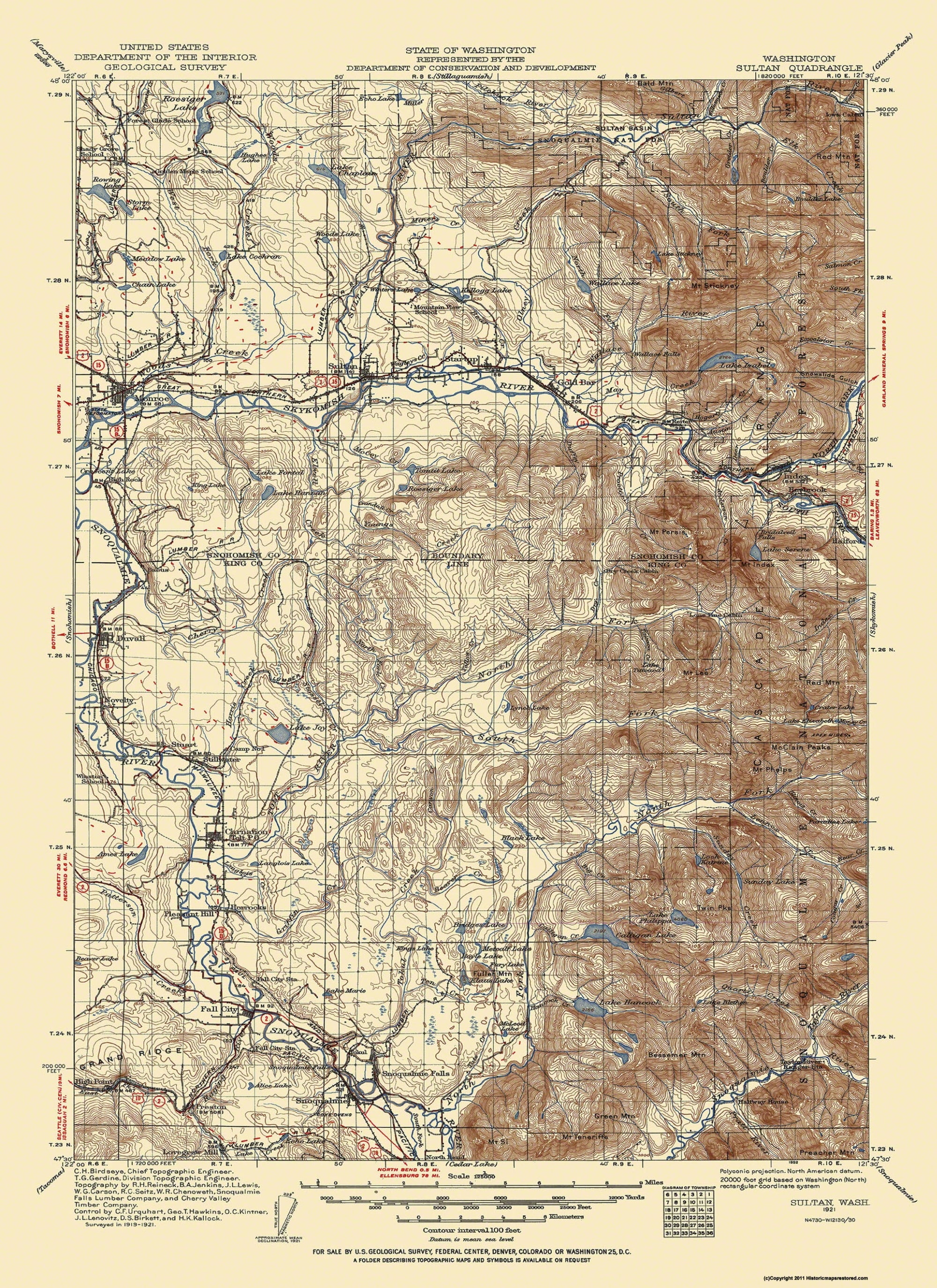 Topographical Map - Sultan Washington Quad - USGS 1921 - 23 x 31.63 ...