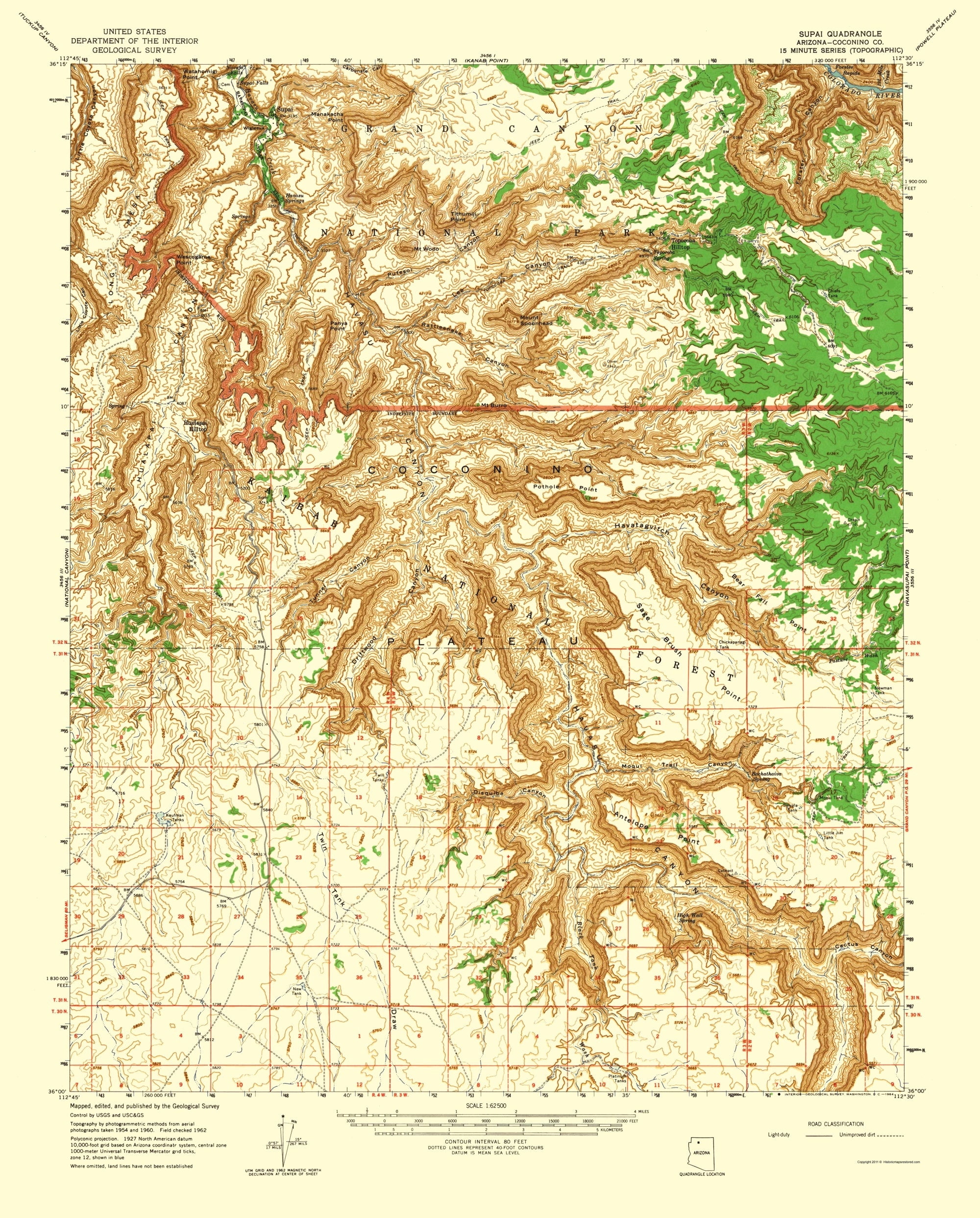 Topographical Map - Supai Arizona Quad - USGS 1962 - 23 x 28.58 ...