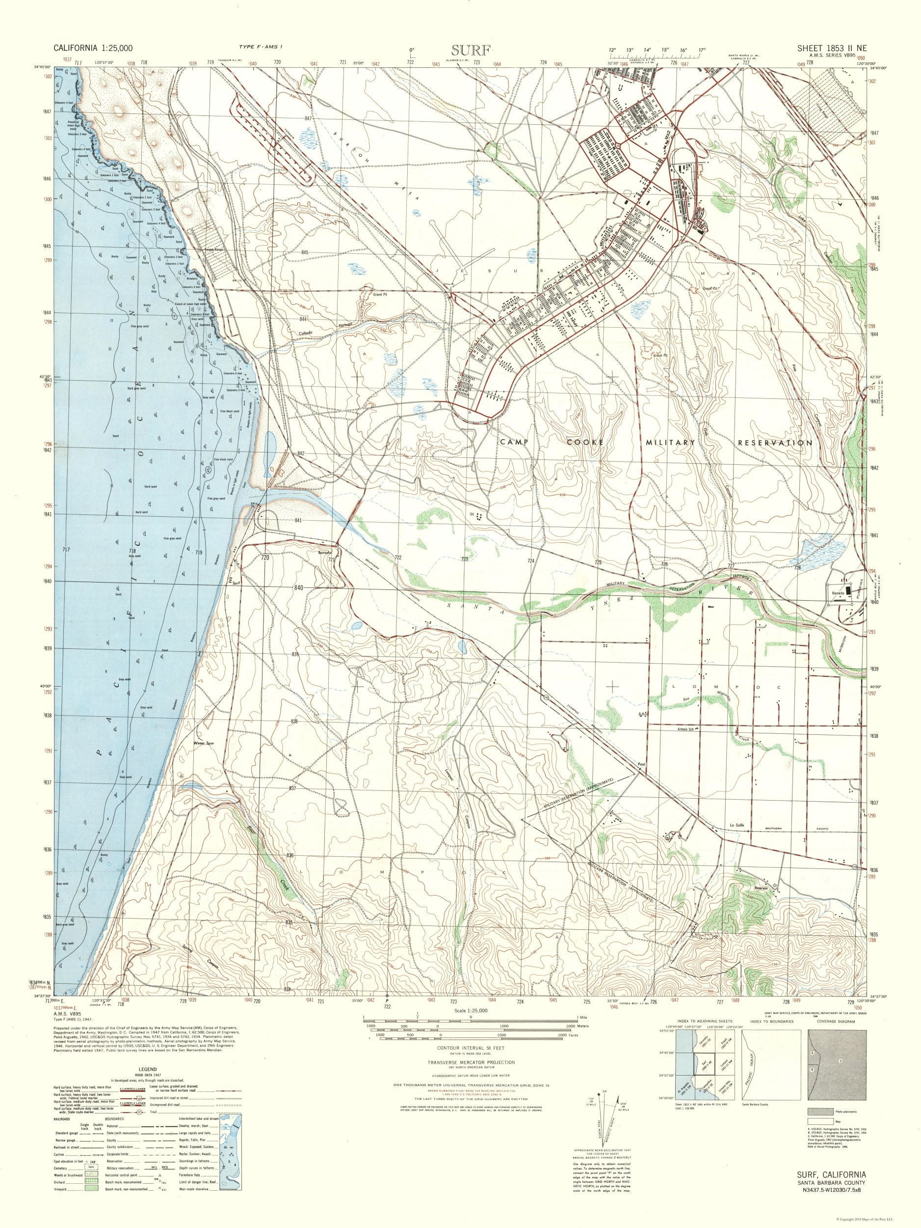 Topographical Map - Surf Sheet - US Army 1947 - 23 x 30.63 - Vintage ...