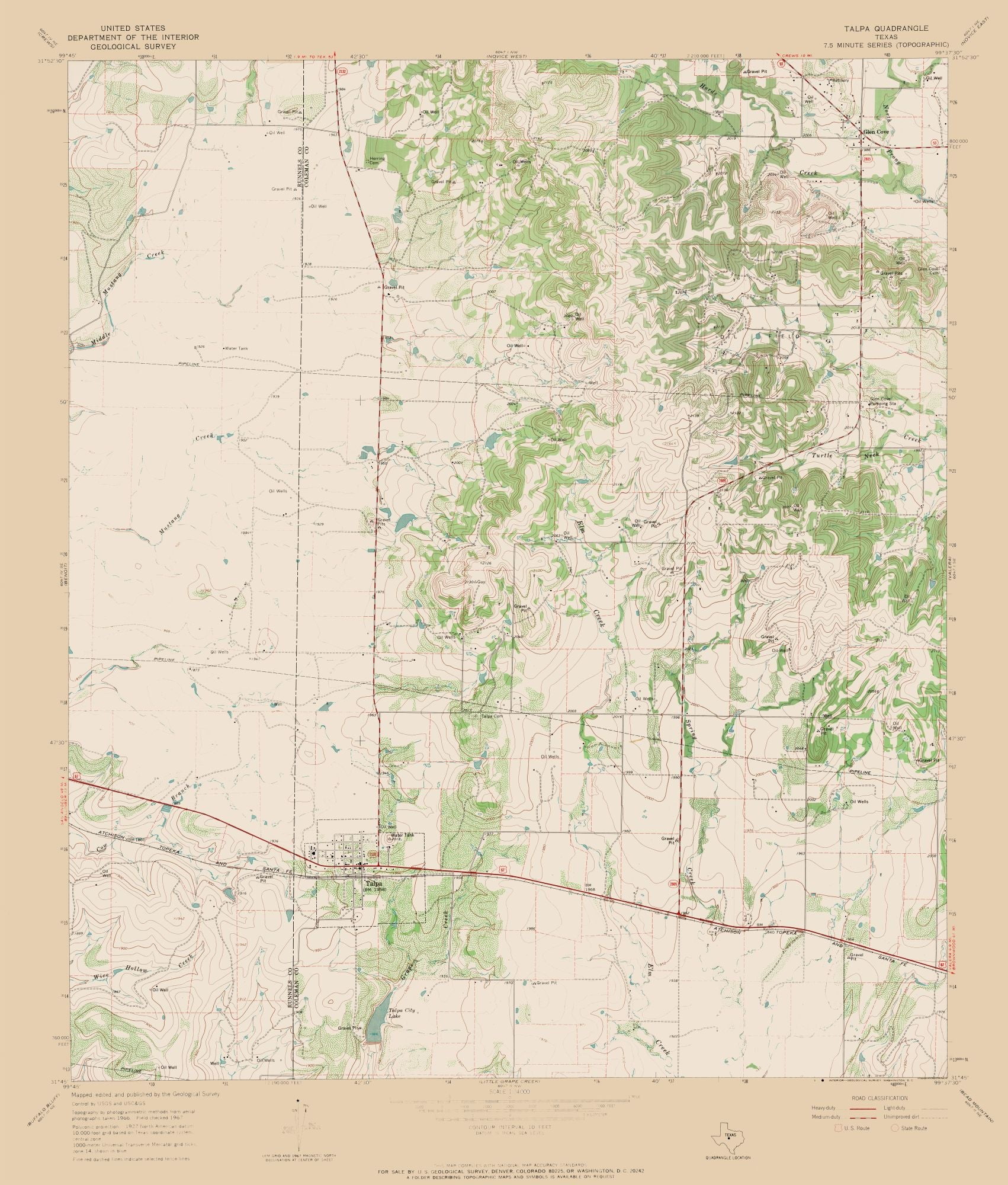 Topographical Map - Talpa Texas Quad - USGS 1967 - 23 x 27.03 - Vintage ...