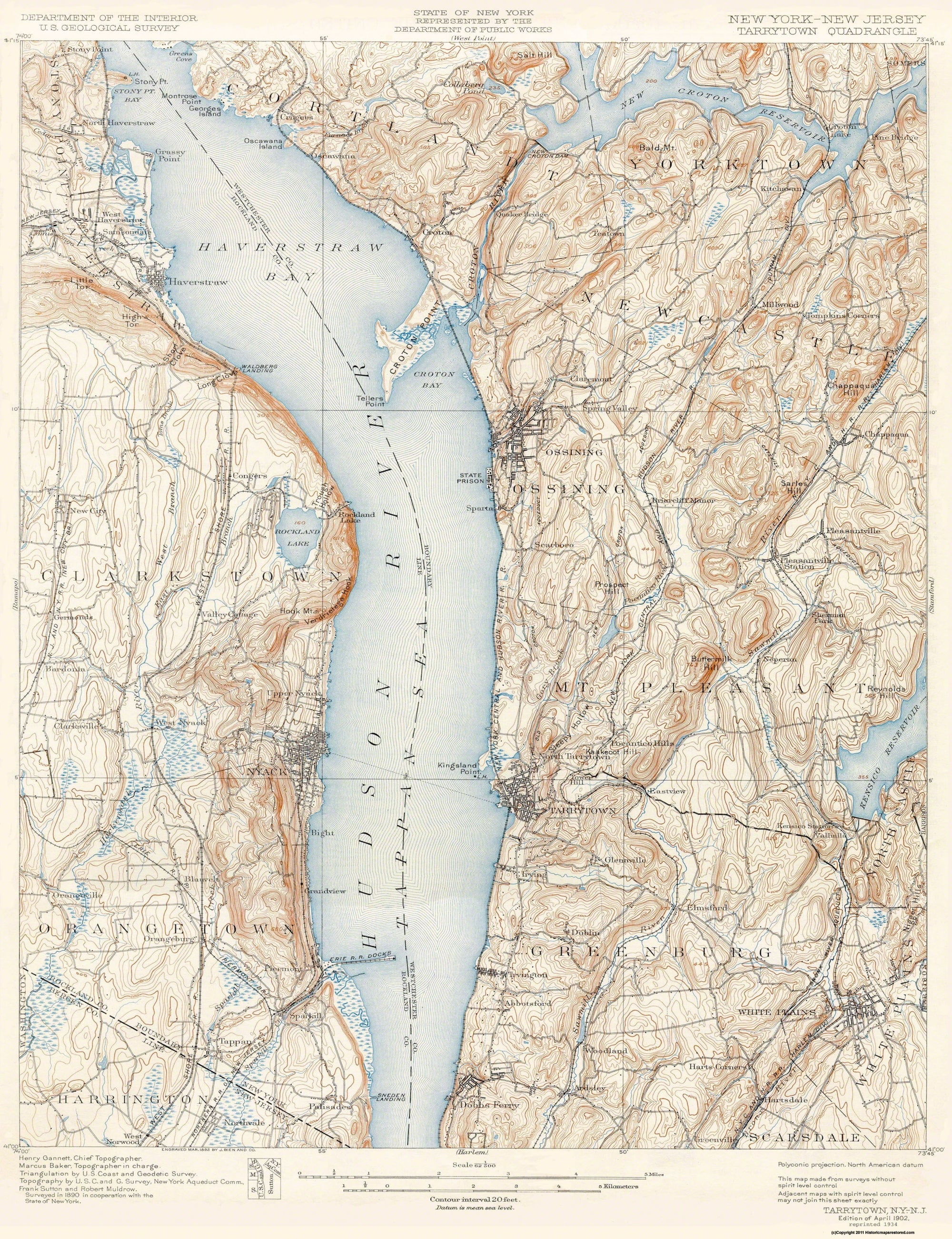 Topographical Map - Tarrytown New York New Jersey Quad - USGS 1902 - 23 ...