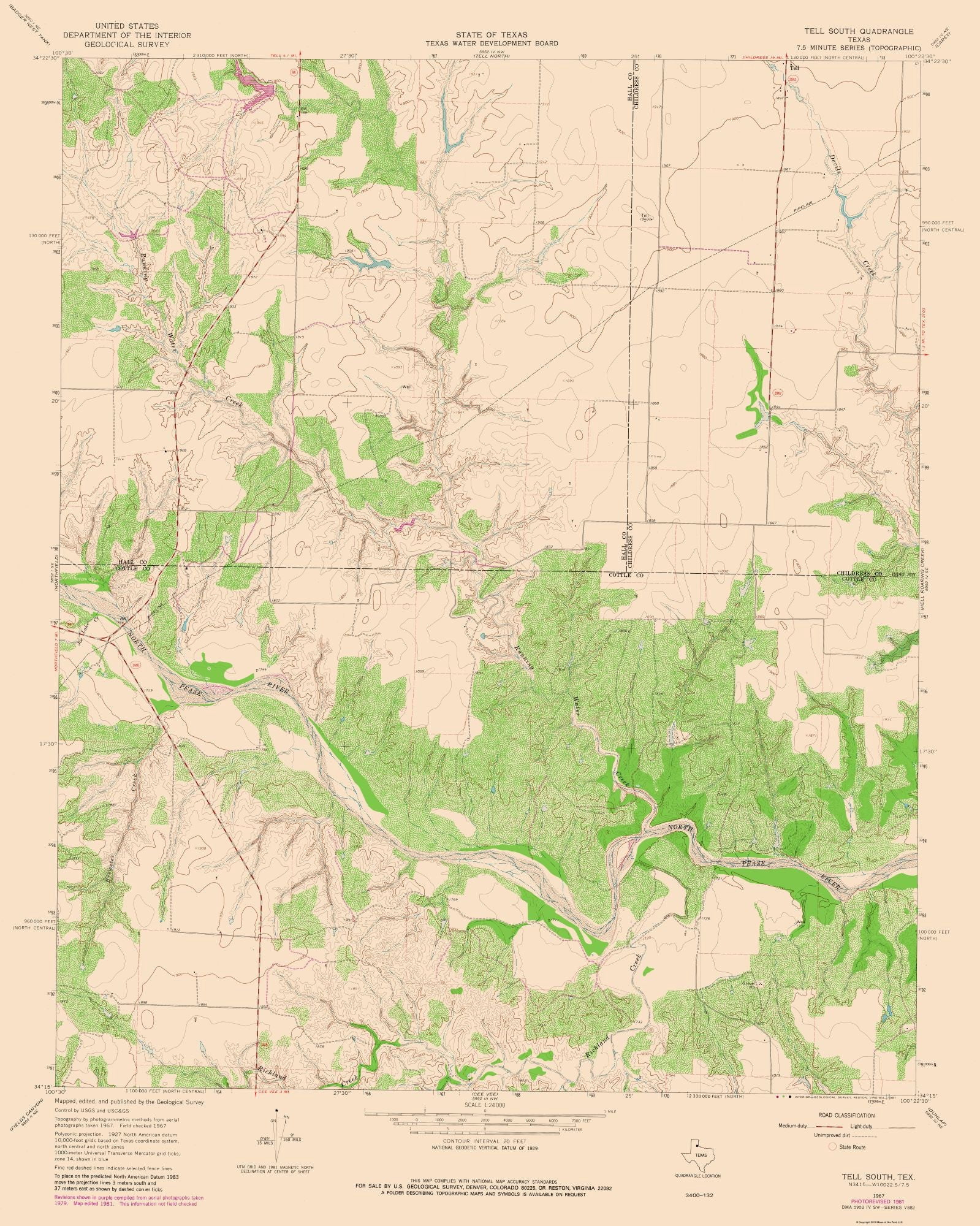 Topographical Map - Tell Texas South Quad - USGS 1967 - 23 x 28.78 ...
