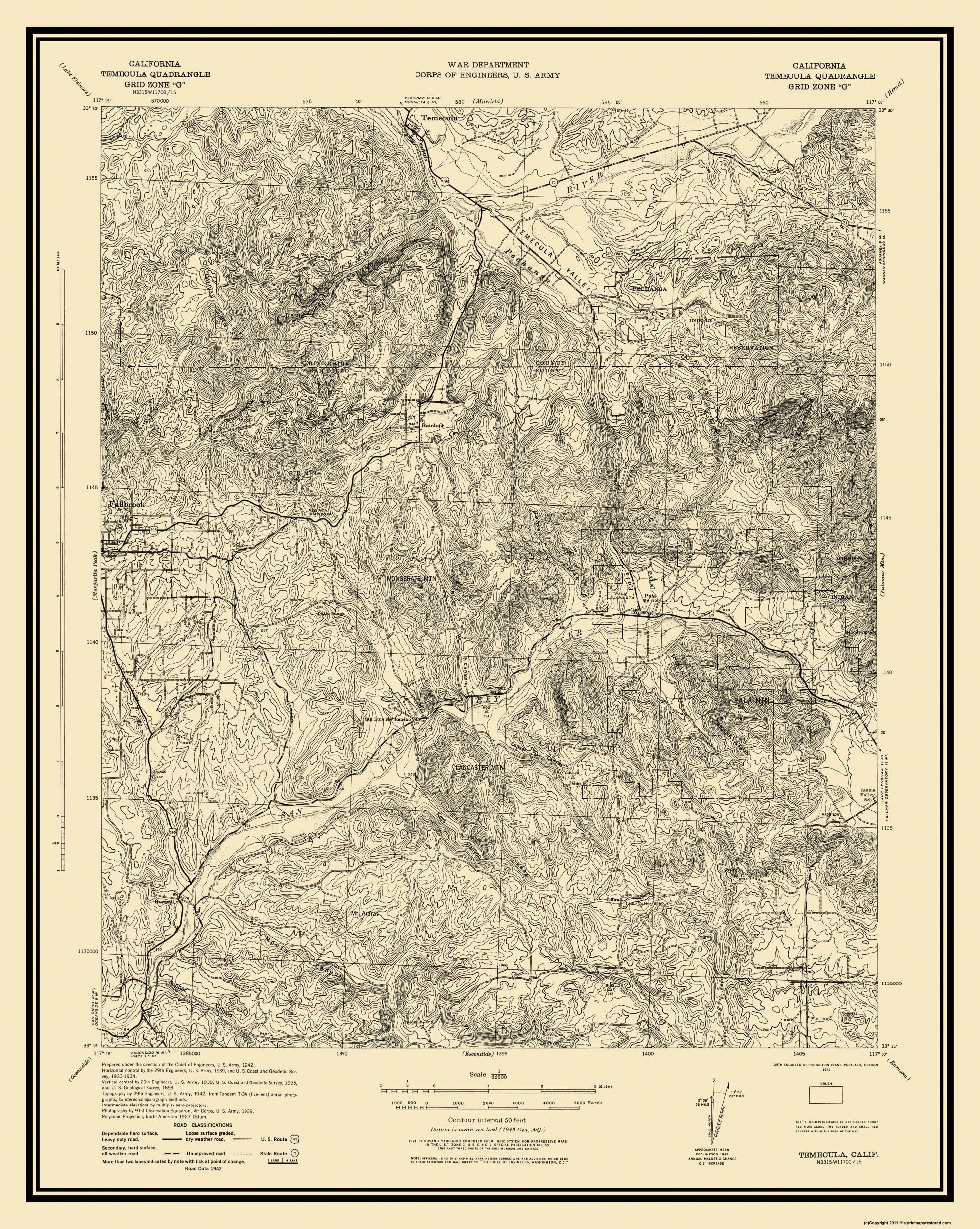 Topographical Map - Temecula California Quad - USGS 1942 - 23 x 28.81 ...