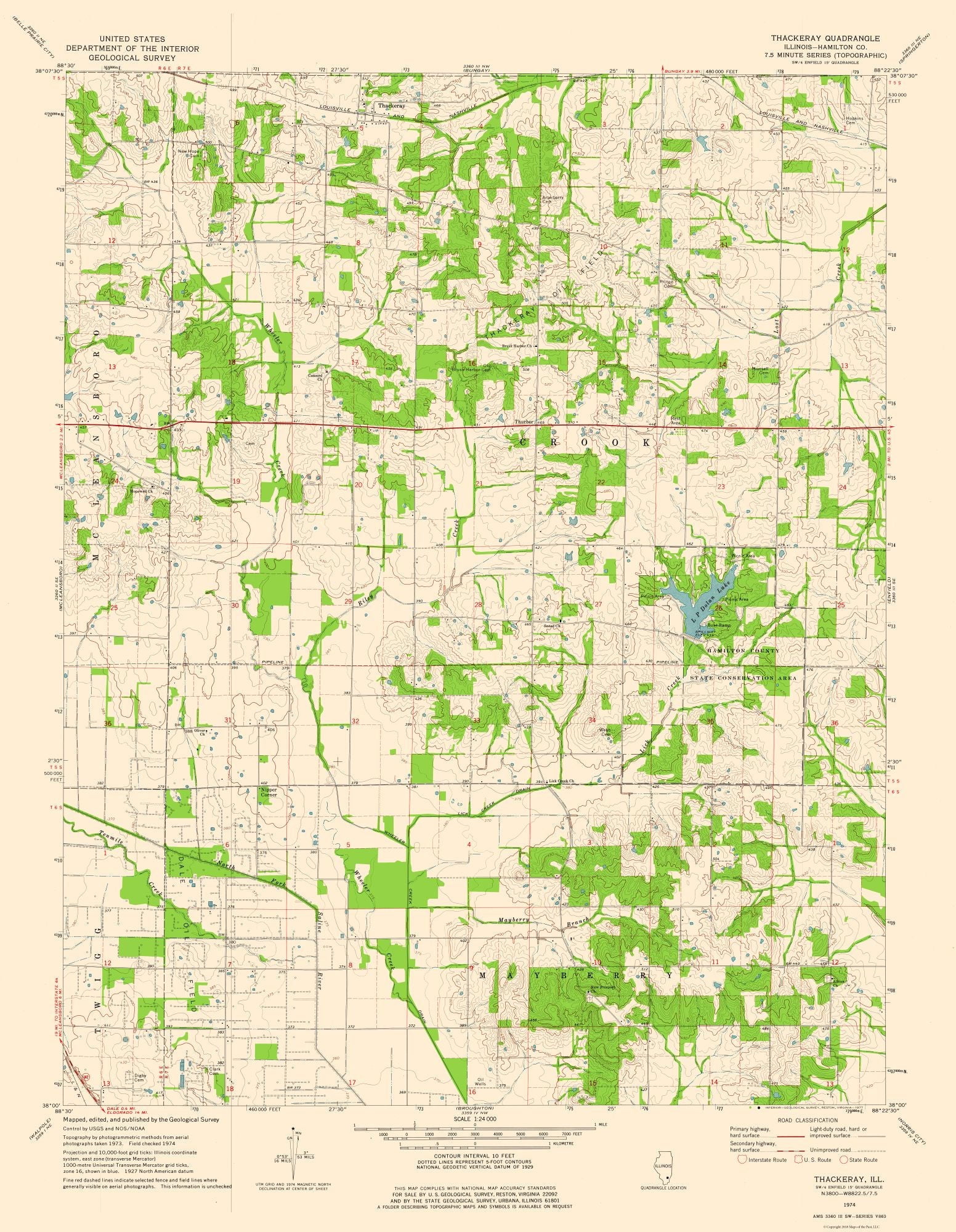 Topographical Map - Thackeray Illinois Quad - USGS 1974 - 23 x 29.64 ...