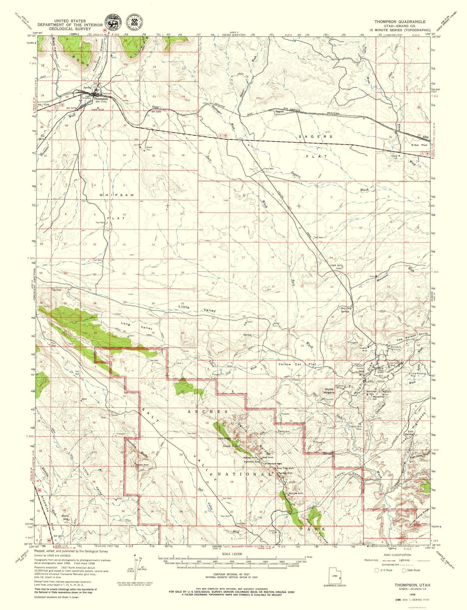 Topographical Map - Thompson Utah Quad - USGS 1958 - 23 x 29.98 ...