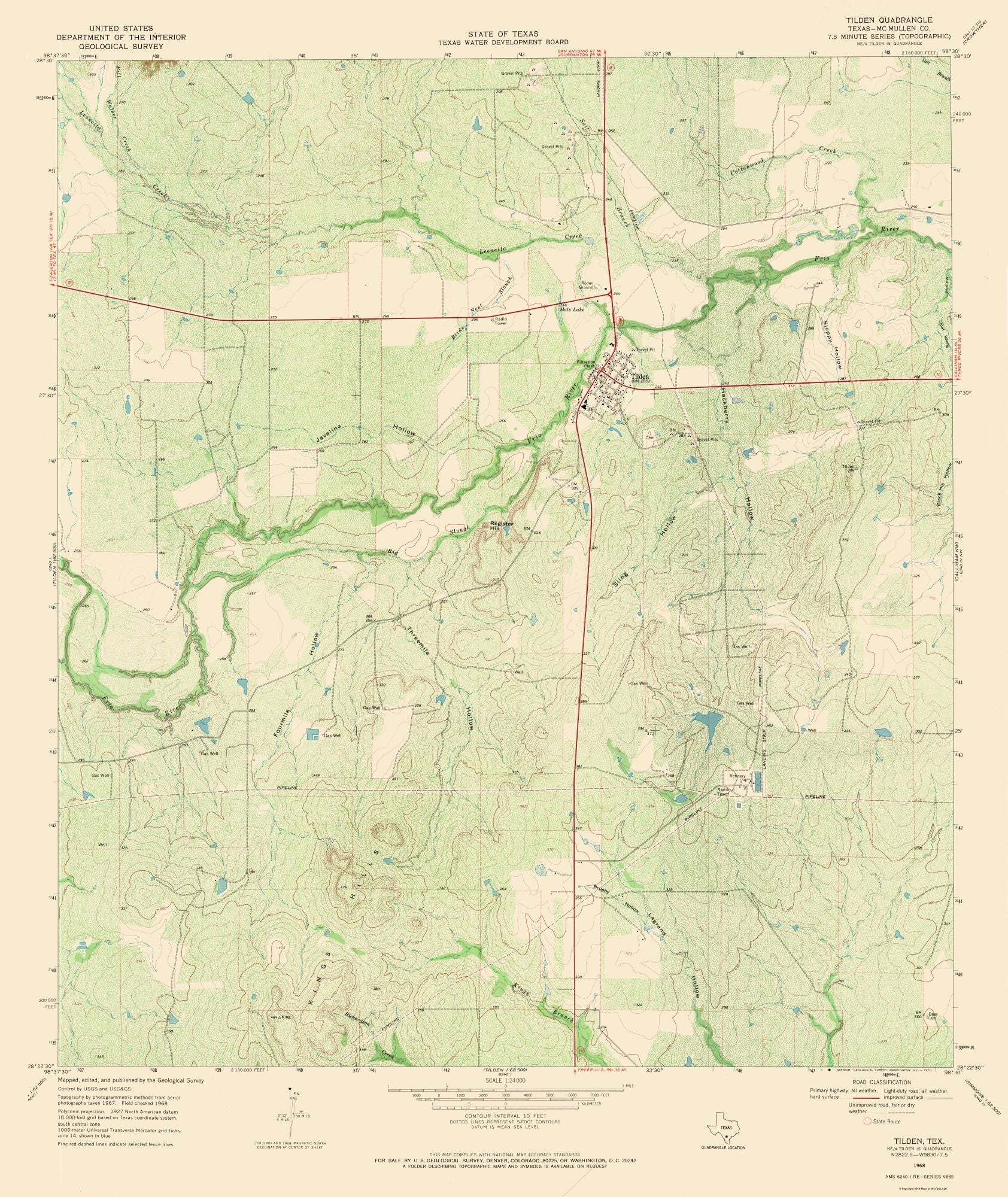 Topographical Map - Tilden Texas Quad - USGS 1968 - 23 x 27.32 ...