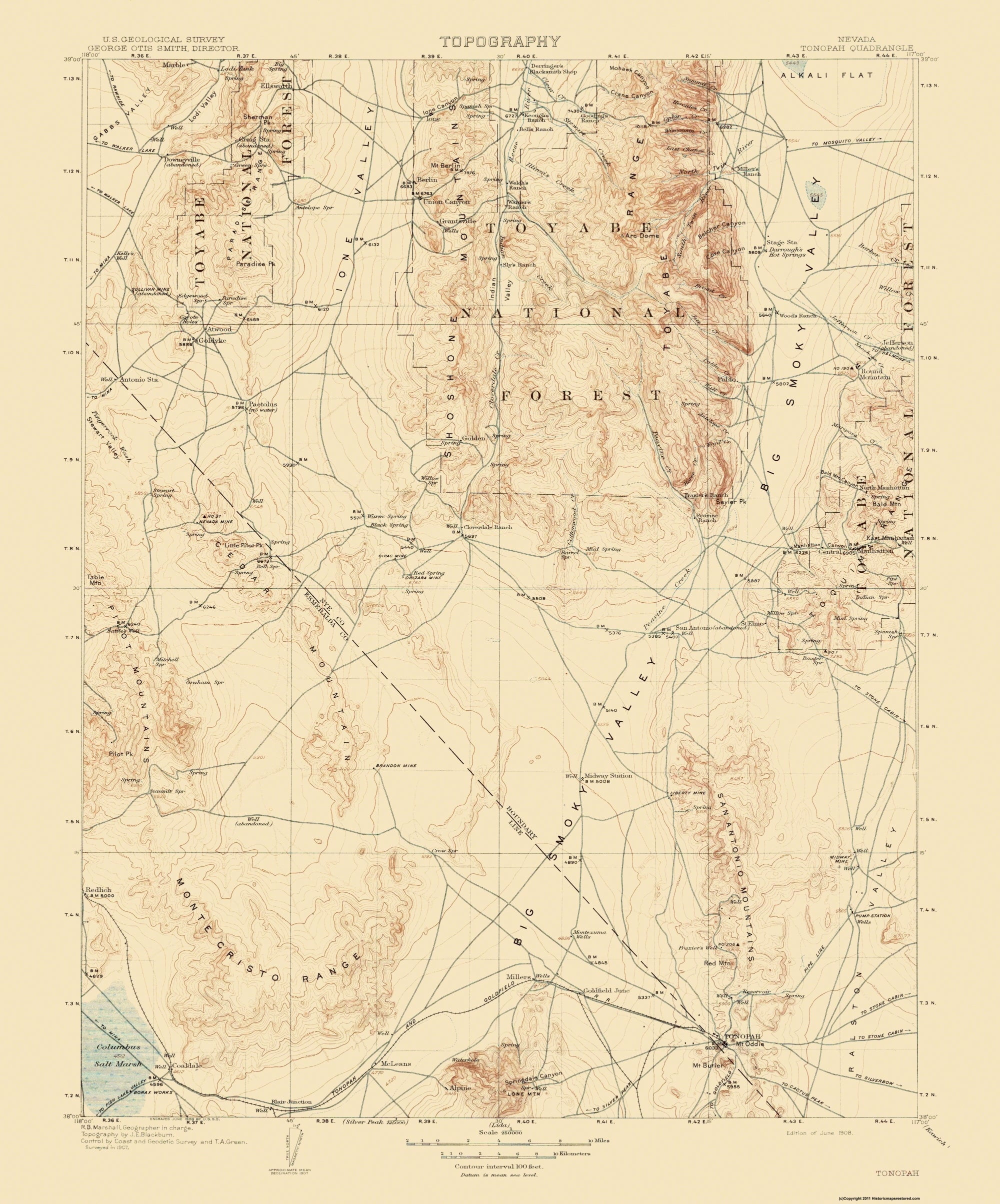 Topographical Map - Tonopah Nevada Quad - USGS 1908 - 23 x 27.68 ...