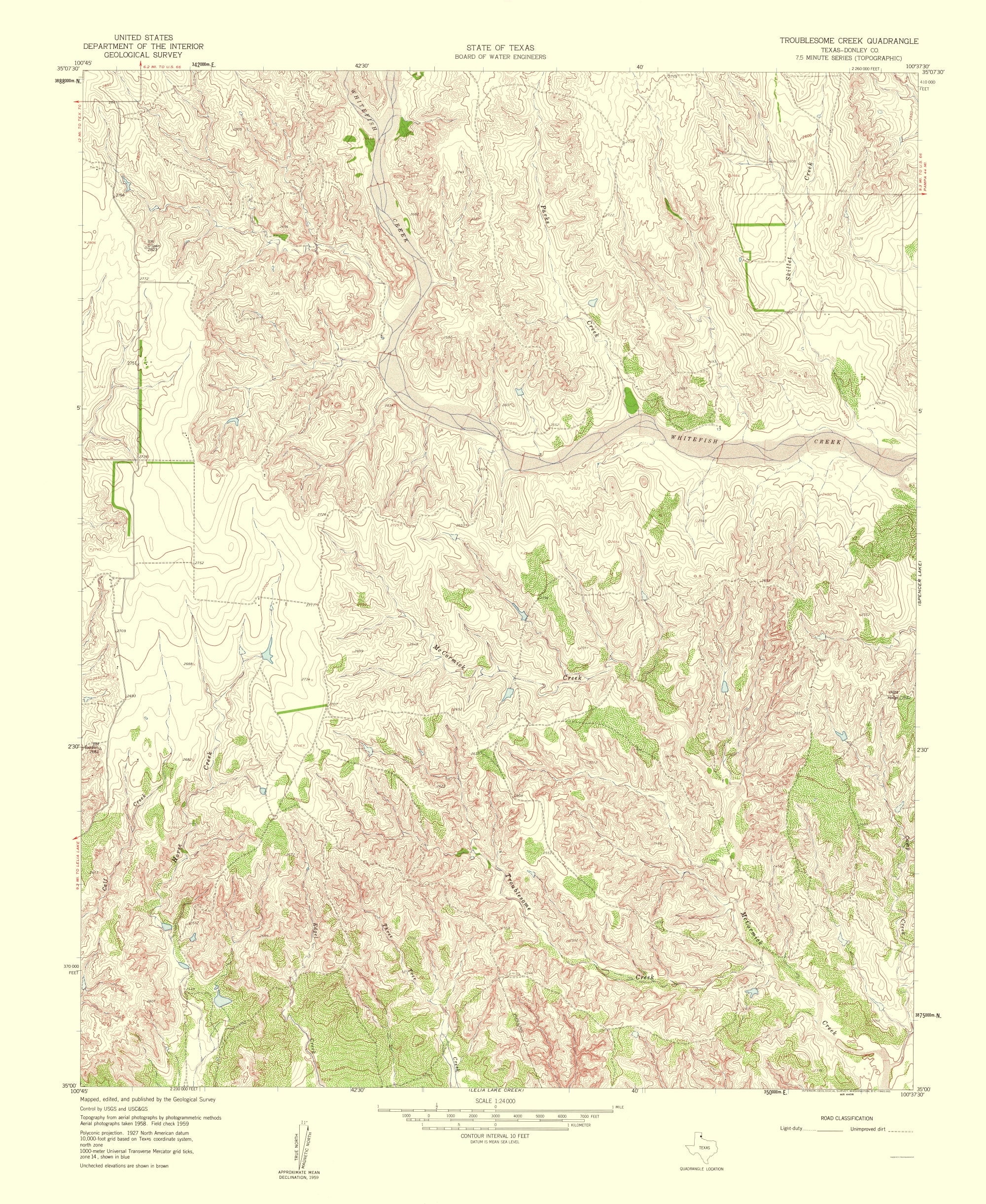 Topographical Map - Troublesome Creek Texas Quad - USGS 1960 - 23 x 28.08 - Vintage Wall Art ...