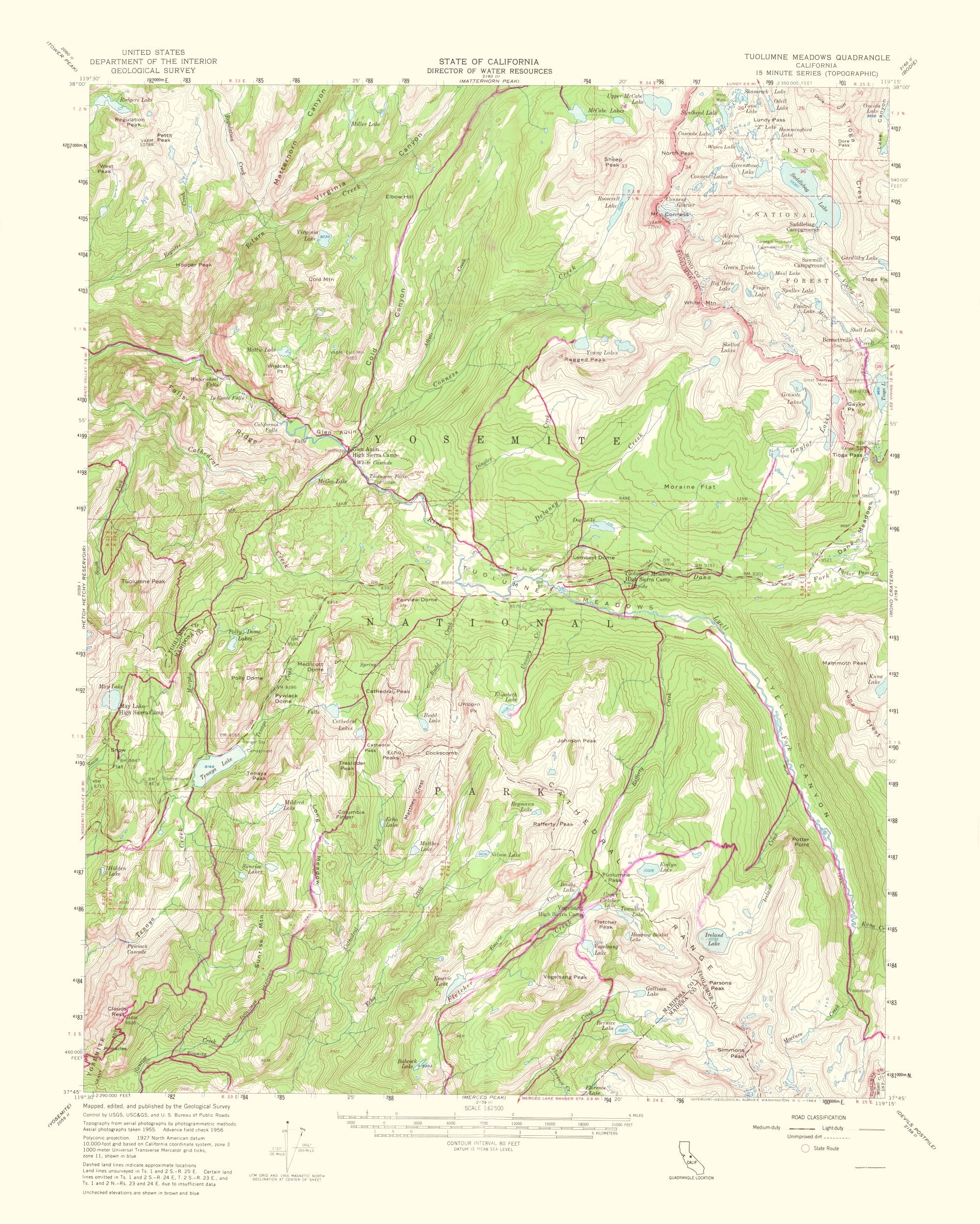 Topographical Map - Tuolumne Meadows California Quad - USGS 1956 - 23 x ...