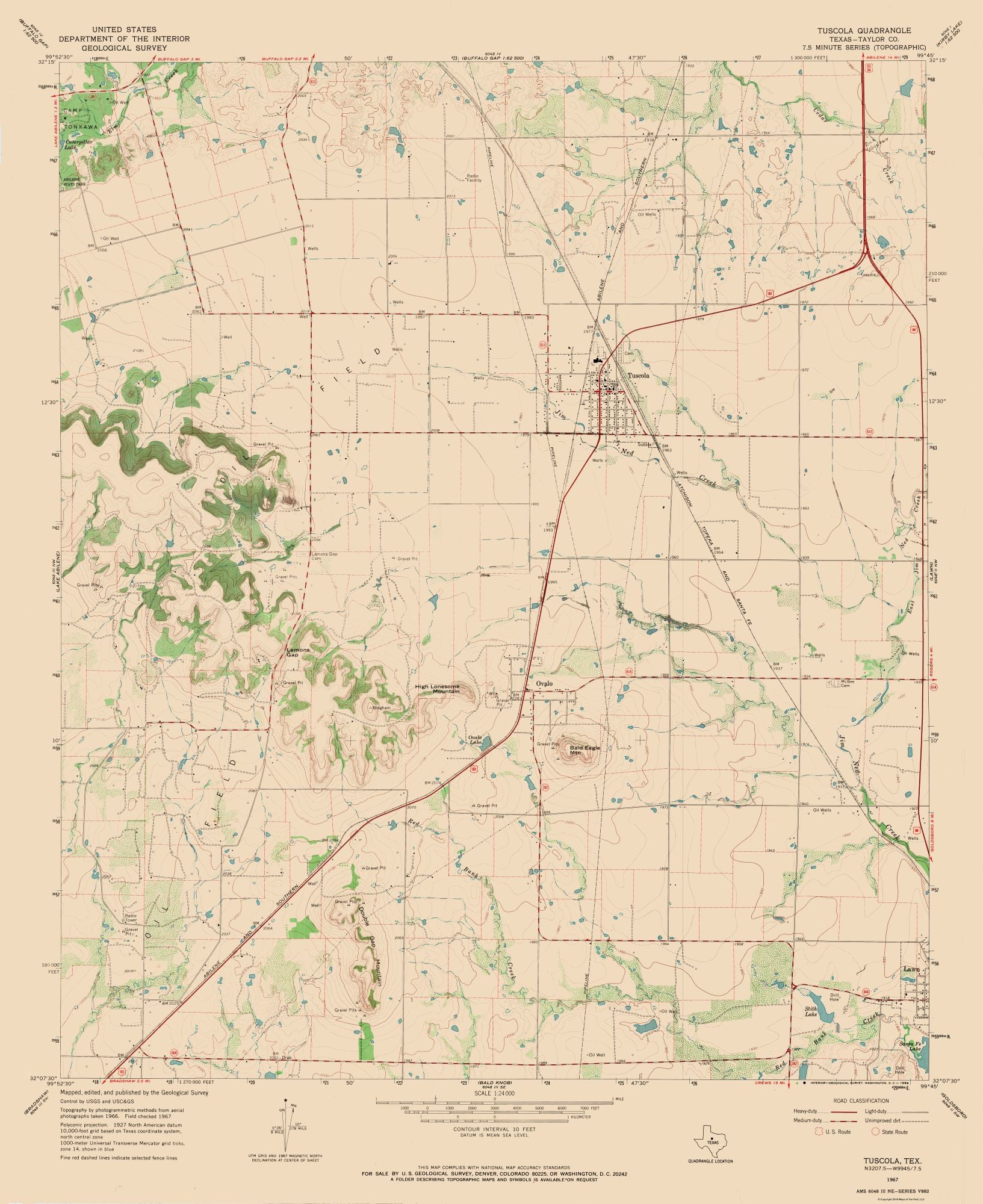 Topographical Map - Tuscola Texas Quad - USGS 1967 - 23 x 28.17 ...
