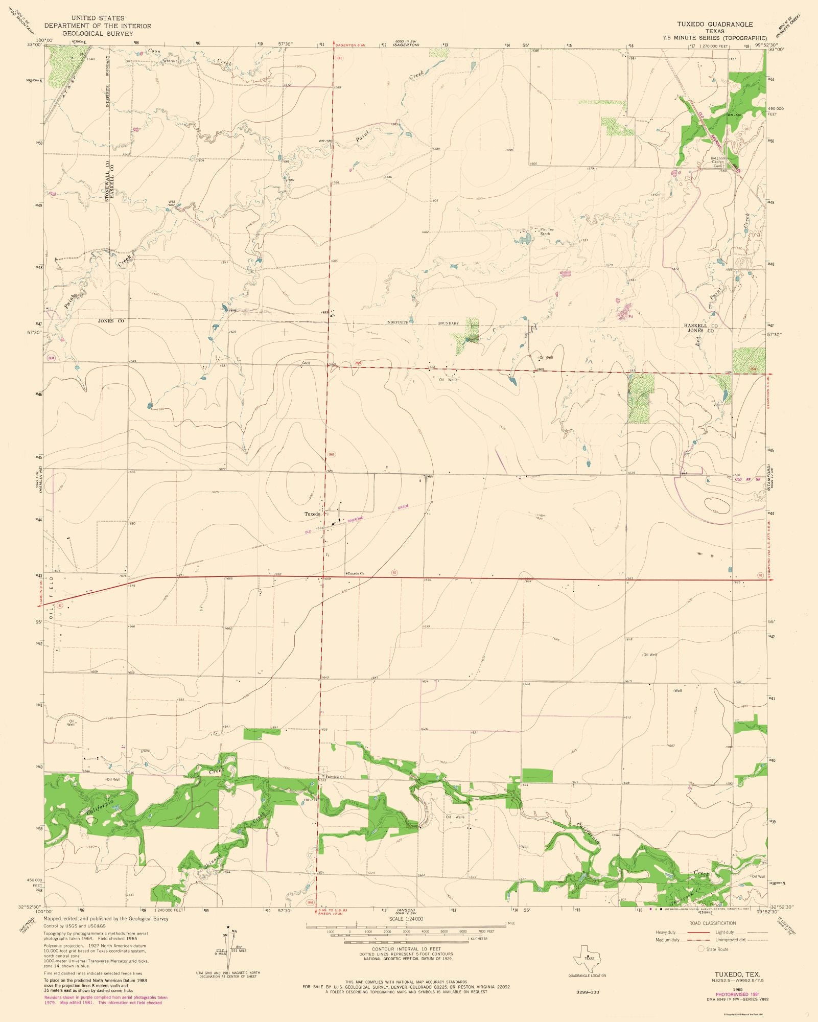 Topographical Map - Tuxedo Texas Quad - USGS 1965 - 23 x 28.73 ...