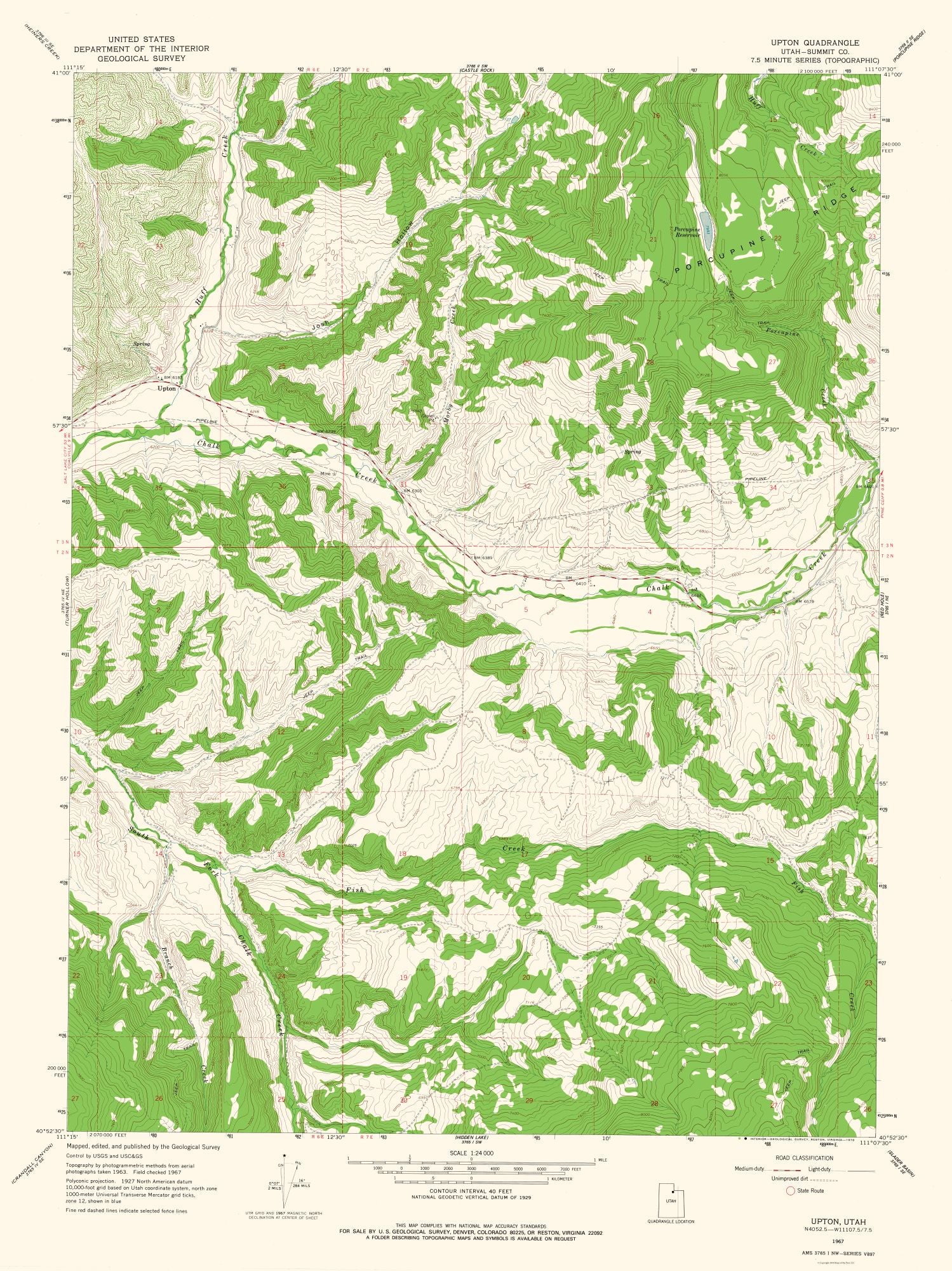 Topographical Map - Upton Utah Quad - USGS 1967 - 23 x 30.69 - Vintage ...