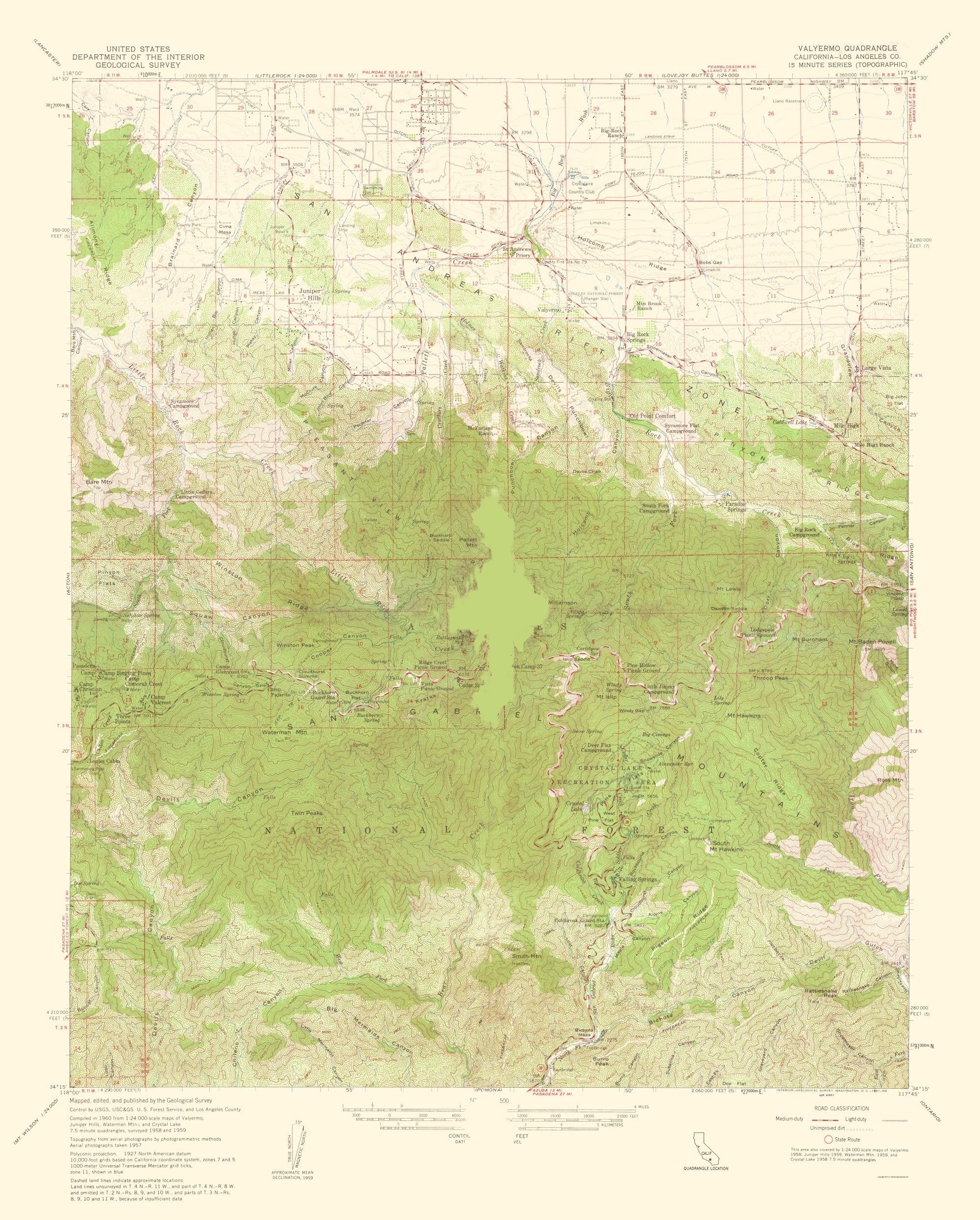 Topographical Map - Valyermo California Quad - USGS 1960 - 23 x 28.64 ...