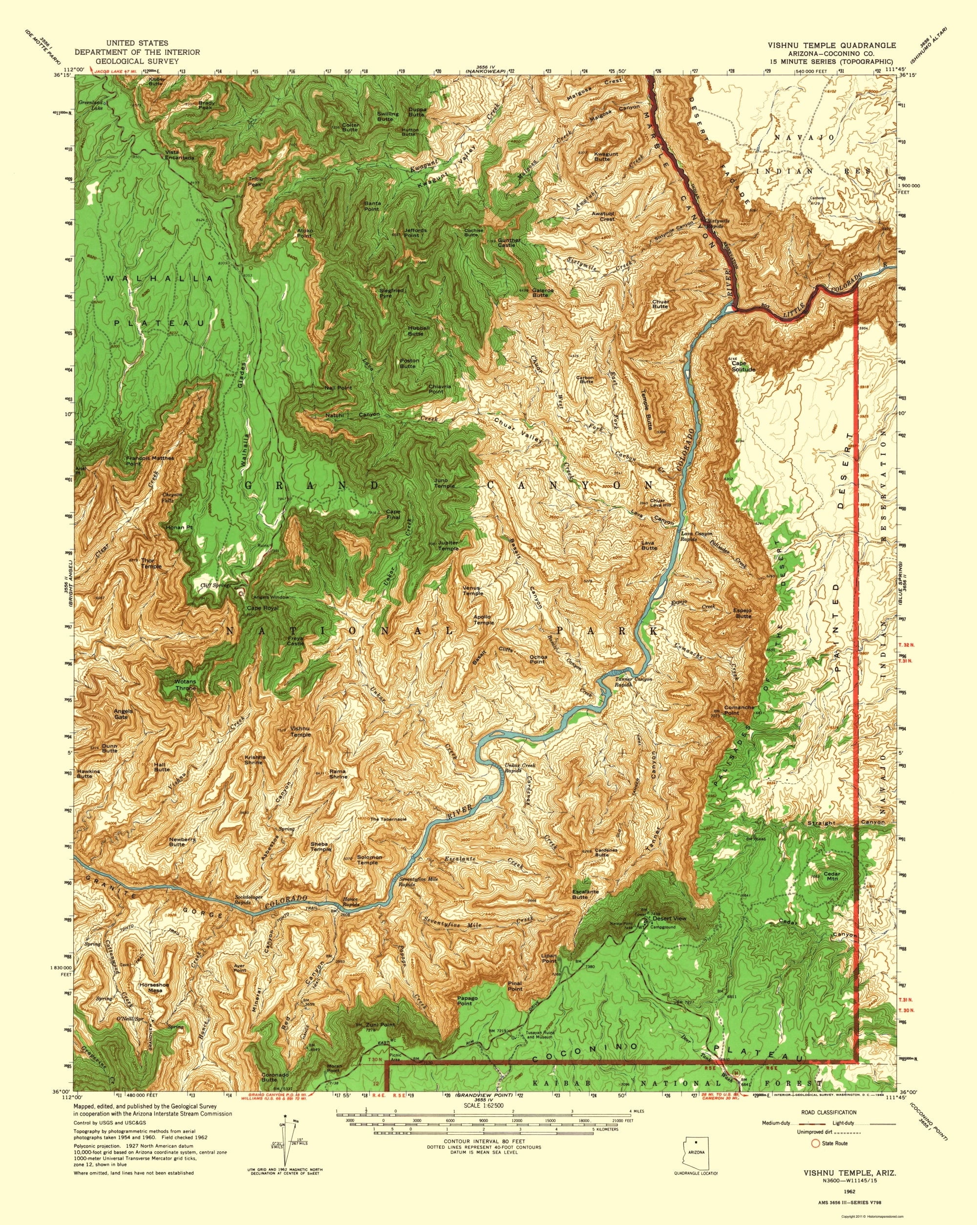 Topographical Map - Vishnu Temple Arizona Quad - USGS 1962 - 23 x 28.83 ...