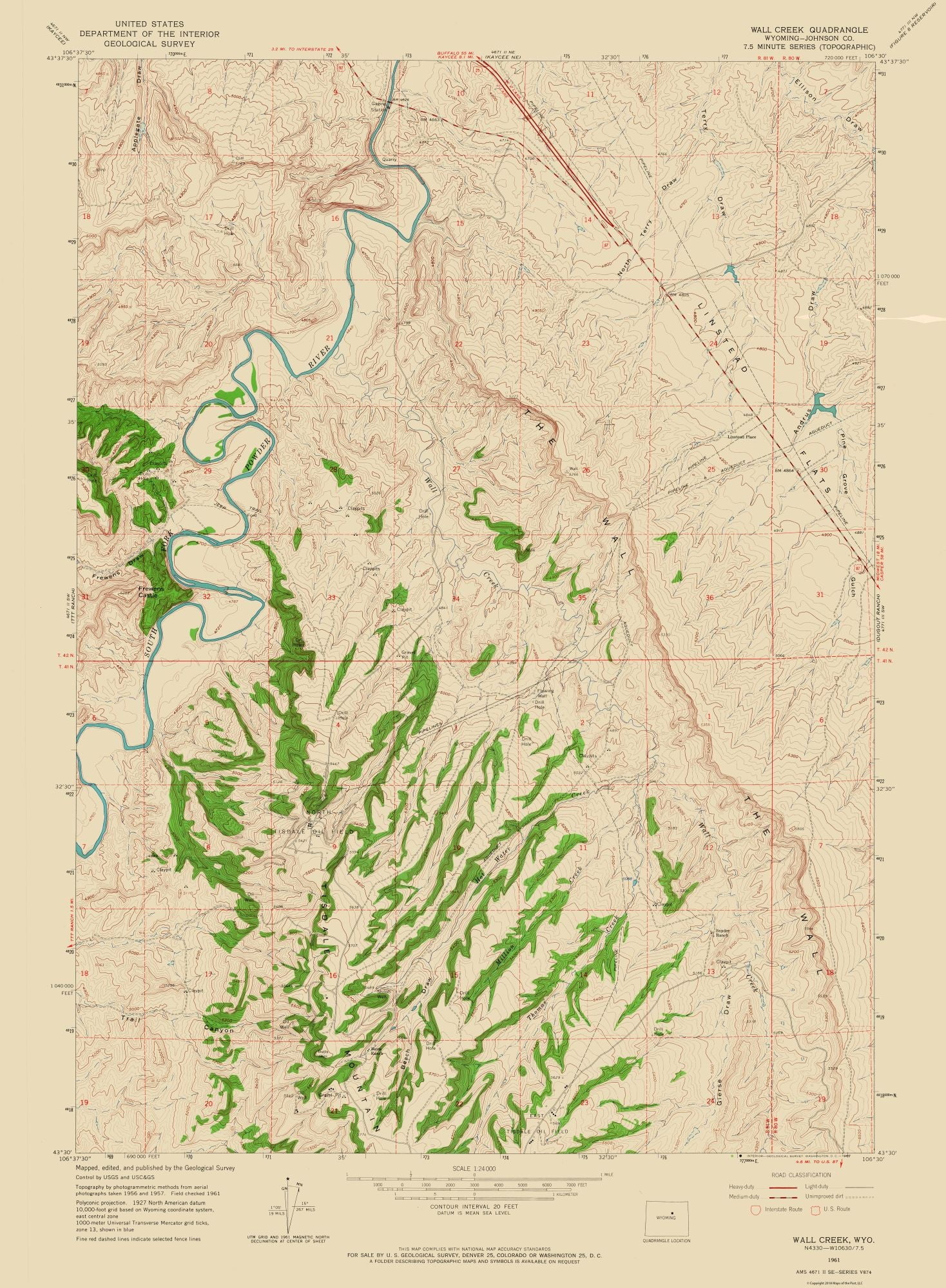 Topographical Map - Wall Creek Wyoming Quad - USGS 1961 - 23 x 31.33 ...