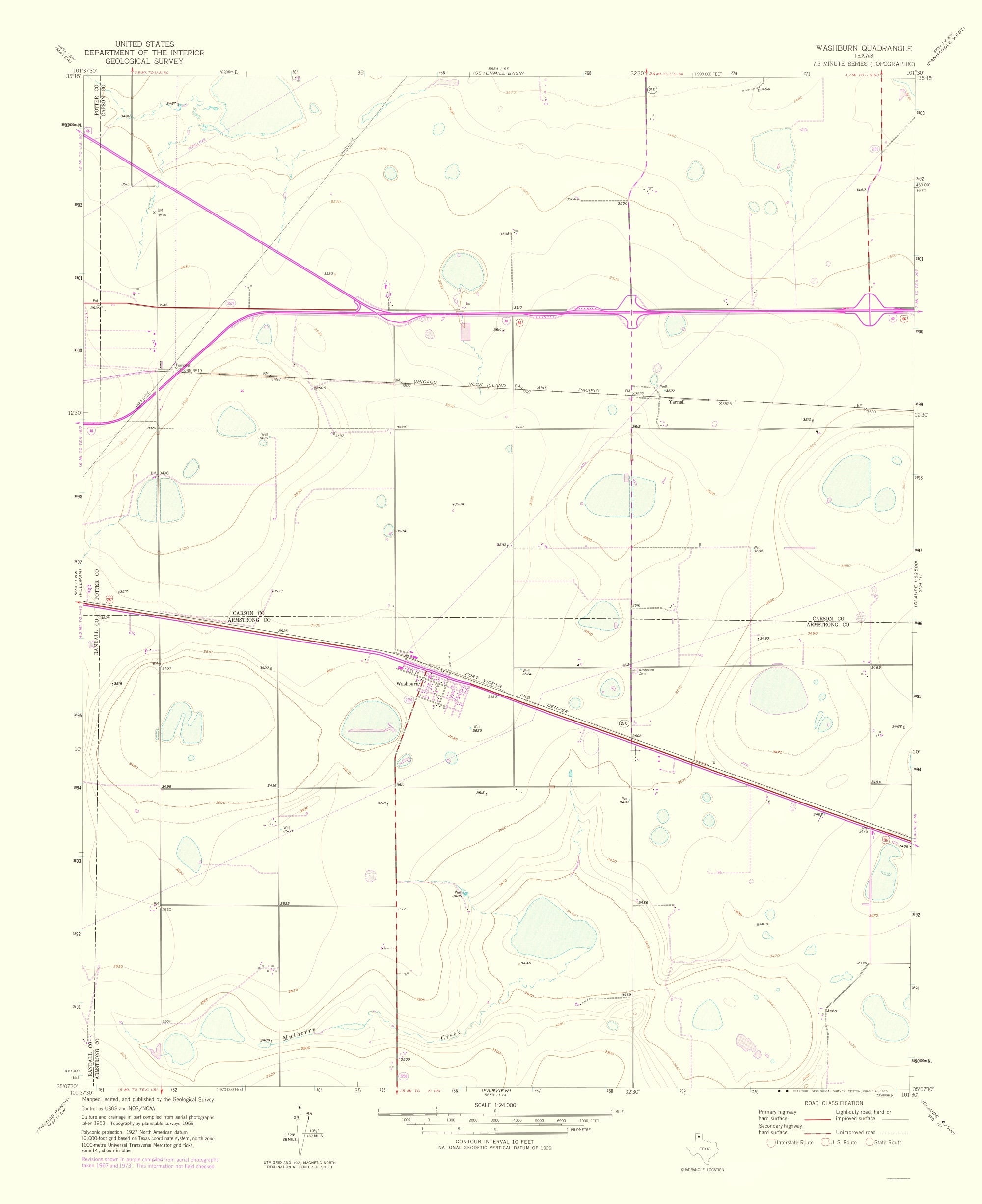 Topographical Map - Washburn Texas Quad - USGS 1975 - 23 x 28.21 ...
