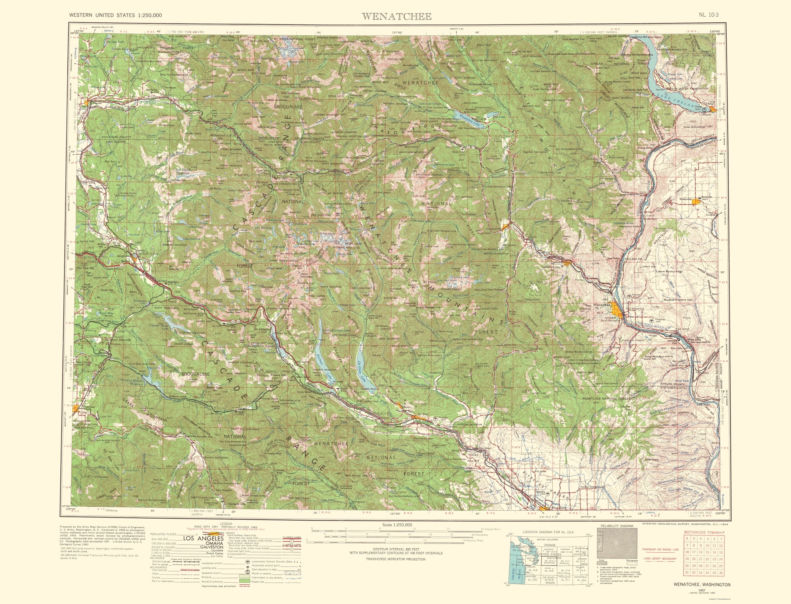 Topographical Map - Wenatchee Washington Quad - USGS 1957 - 23 x 30.12 ...