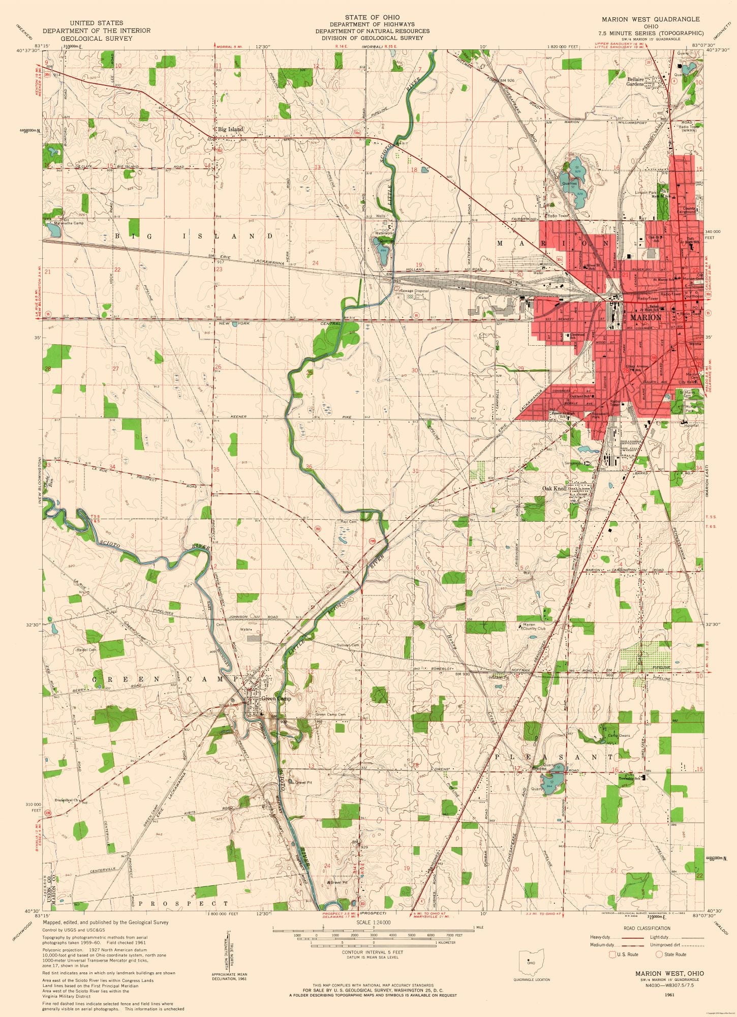Topographical Map - West Marion Ohio Quad - USGS 1961 - 23 x 31.74 ...