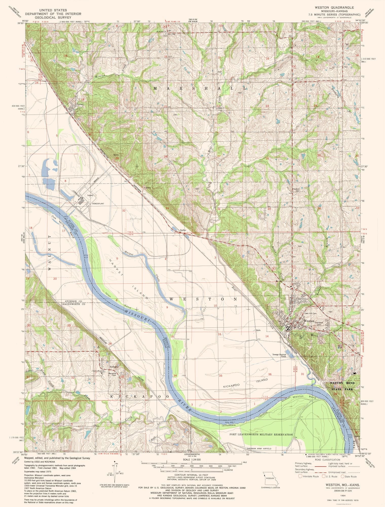 Topographical Map - Weston Missouri Quad - USGS 1984 - 23 x 30.29 ...