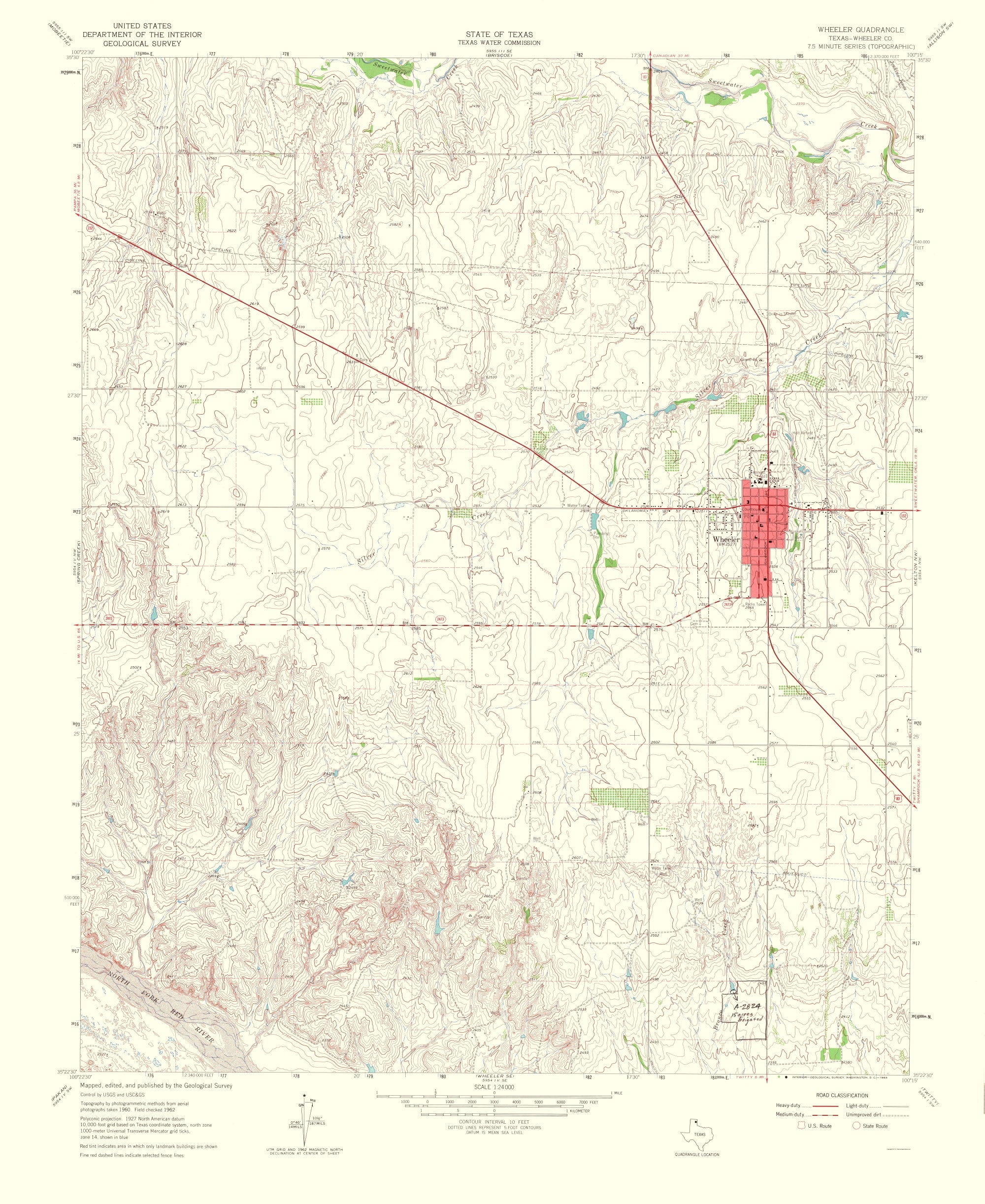 Topographical Map - Wheeler Texas Quad - USGS 1965 - 23 x 28.12 ...