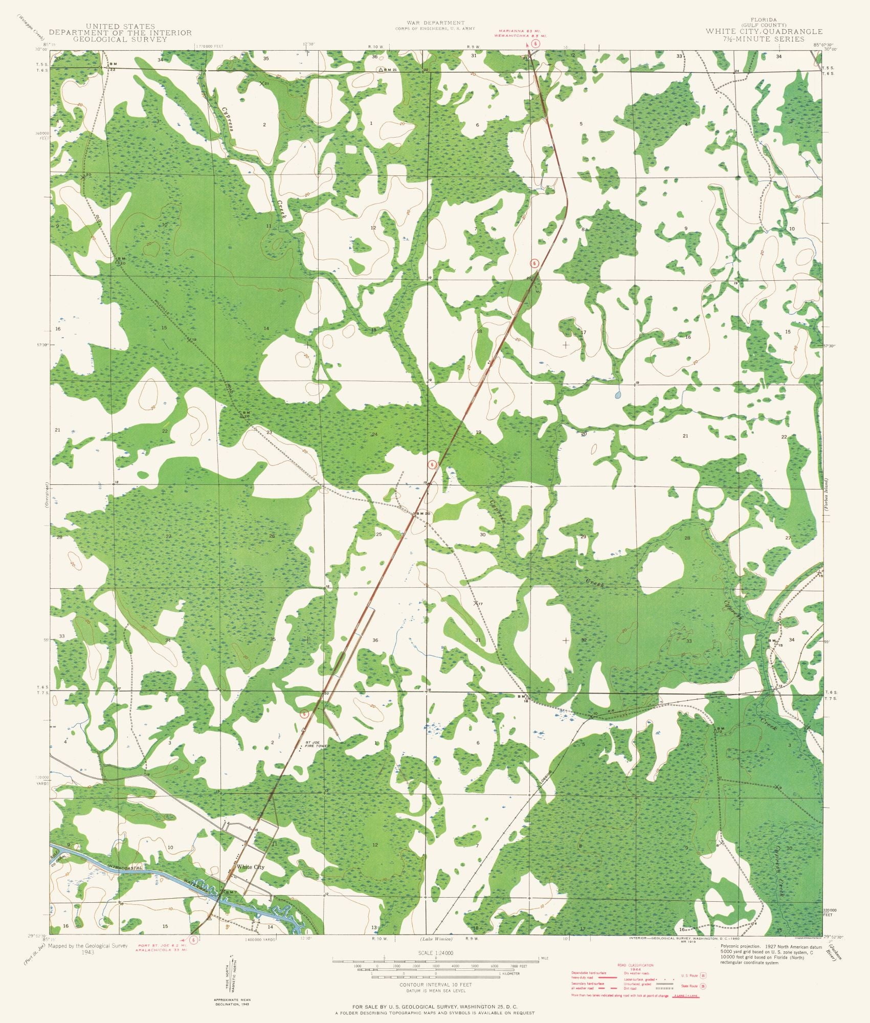 Topographical Map - White City Florida Quad- USGS 1943 - 23 x 27.04 ...