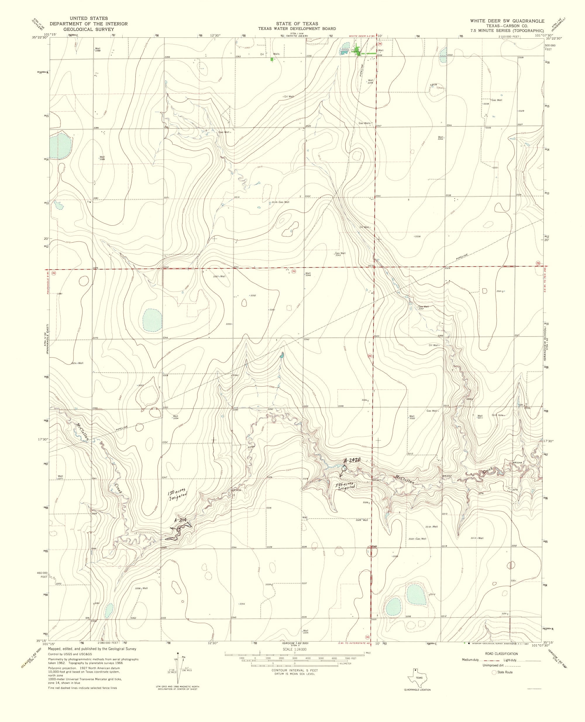 Topographical Map - White Deer Texas Southwest Quad - USGS 1967 - 23 x ...