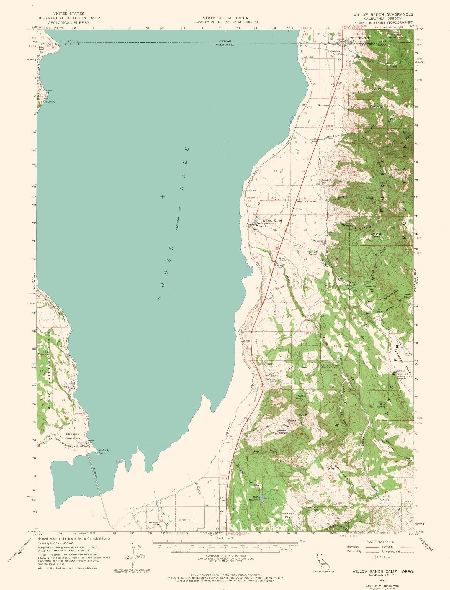 Topographical Map - Willow Ranch California Quad - USGS 1962 - 23 x 30. ...