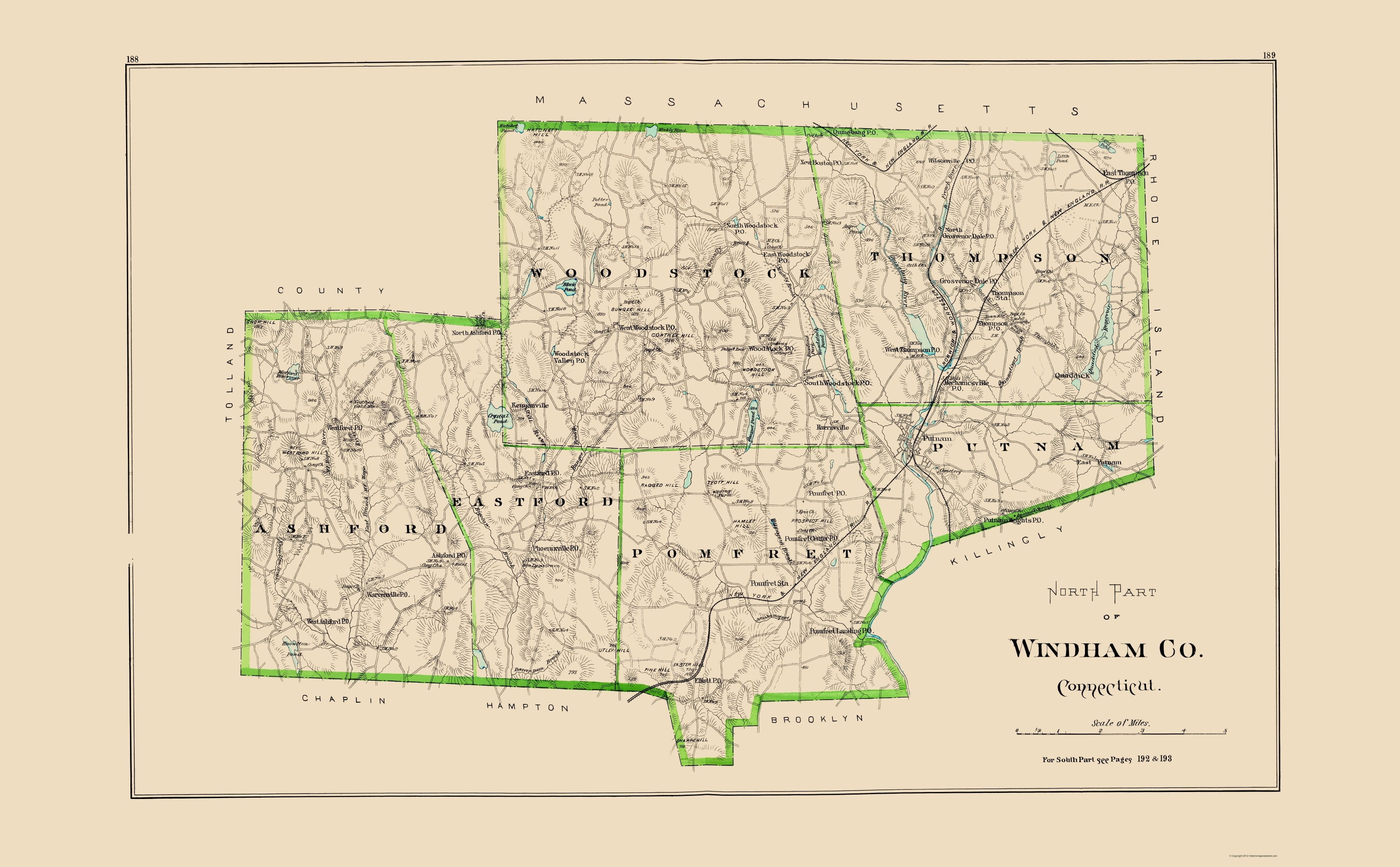 Topographical Map - Windham County North Connecticut - Hurd 1893 - 23 x ...