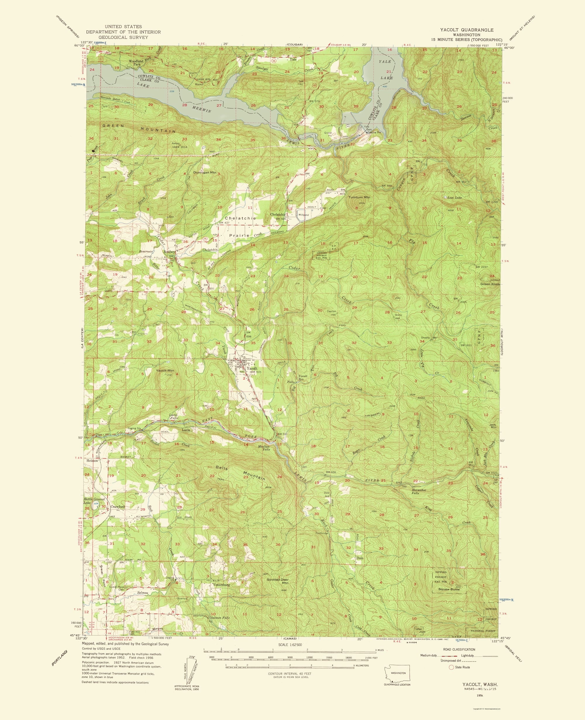 Topographical Map - Yacolt Washington Quad - USGS 1961 - 23 x 28.31 ...