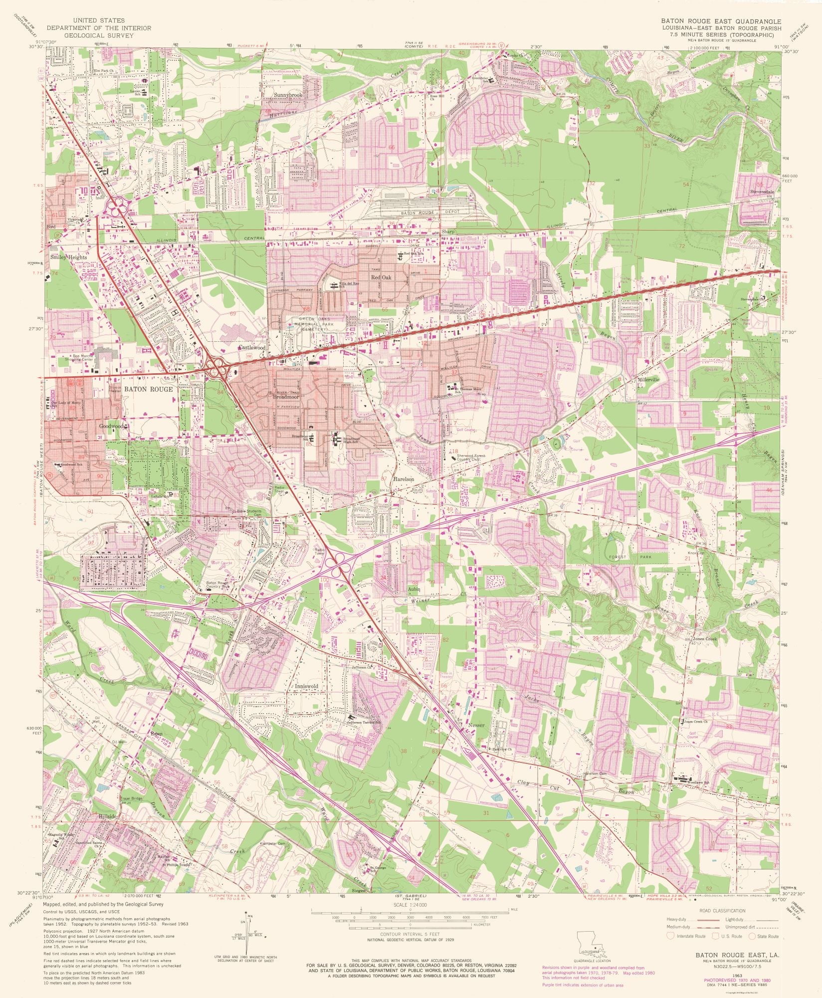 Topographical Map - East Baton Rouge Louisiana Quad - USGS 1963 - 23 x ...
