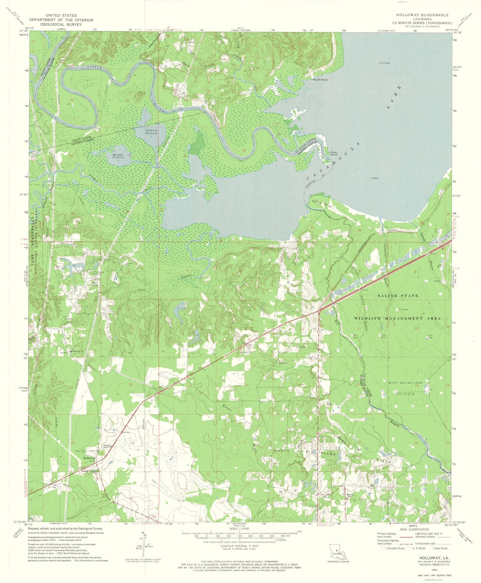 Topographical Map - Holloway Louisiana Quad - USGS 1972 - 23 x 27.90 ...