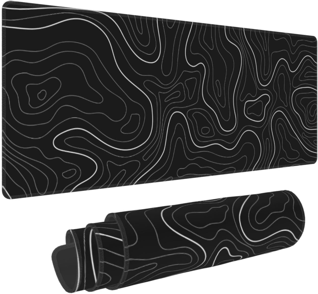 Topographic Contour Black Gaming Mouse Pad XL Geographic Map Lines ...