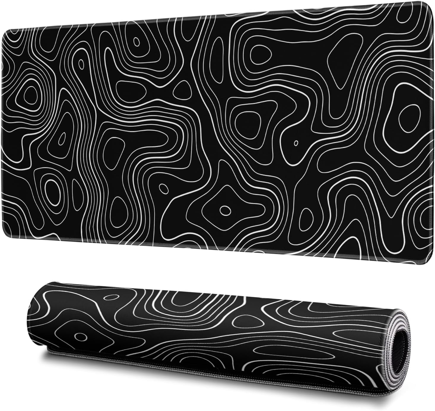 Topographic Contour Gaming Mouse Pad Black Large Mouse Pad for Keyboard ...