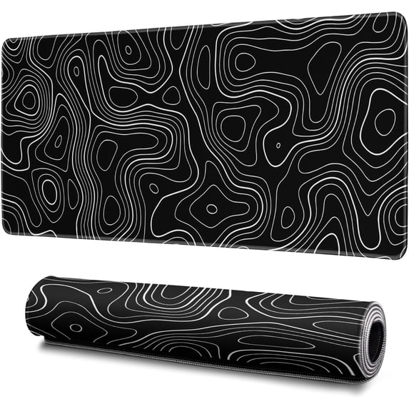 Topographic Contour Gaming Mouse Pad Black Large Mouse Pad for Keyboard ...