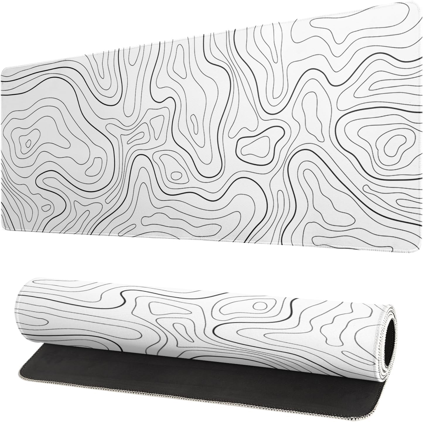 Topographic Contour White Gaming Mouse Pad XL Geographic Map Lines ...